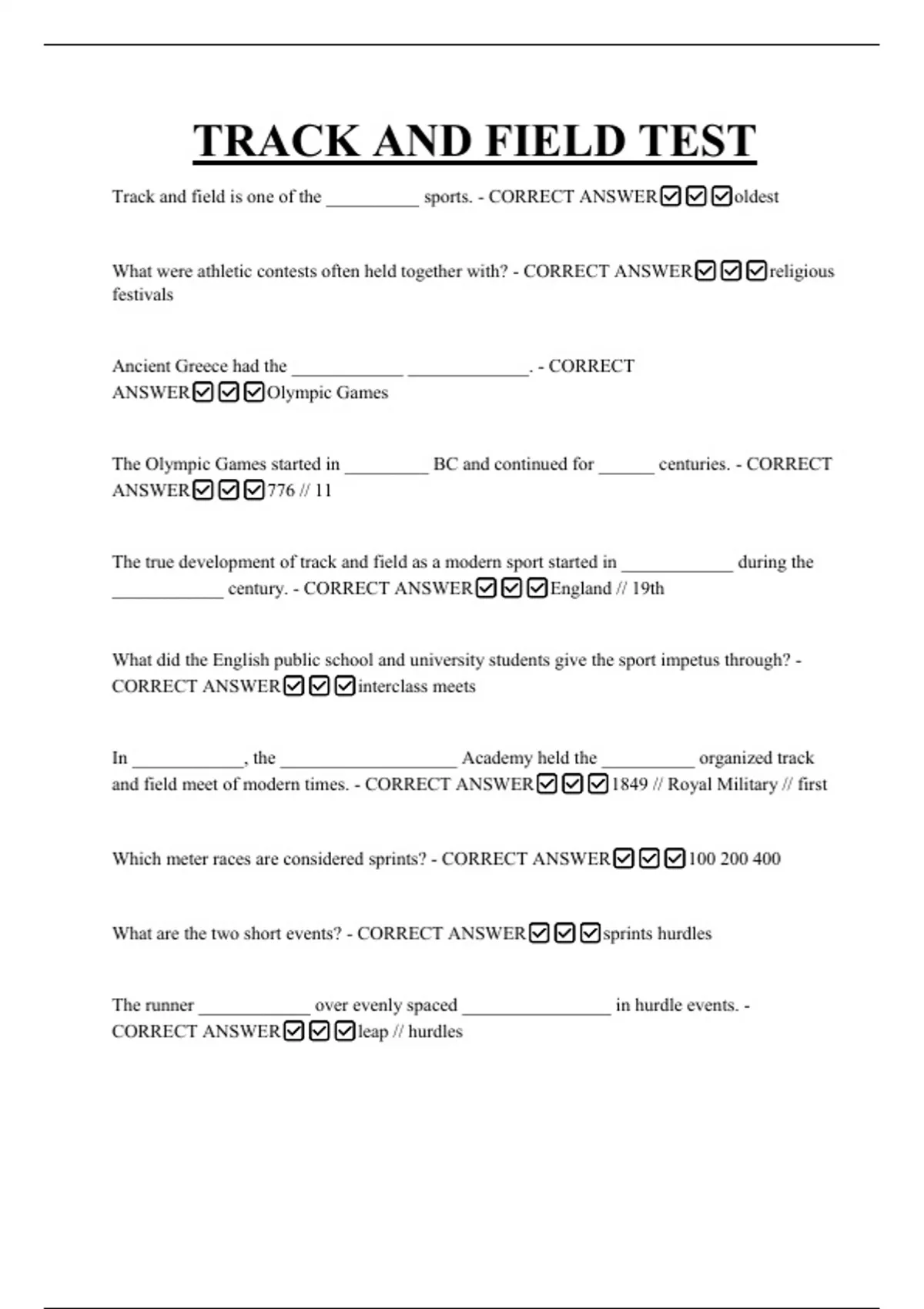 TRACK AND FIELD EXAM - Track and field - Stuvia US