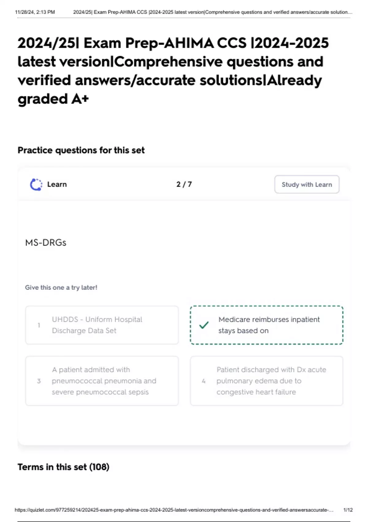 2024/25| Exam Prep-AHIMA CCS | latest version|Comprehensive questions ...
