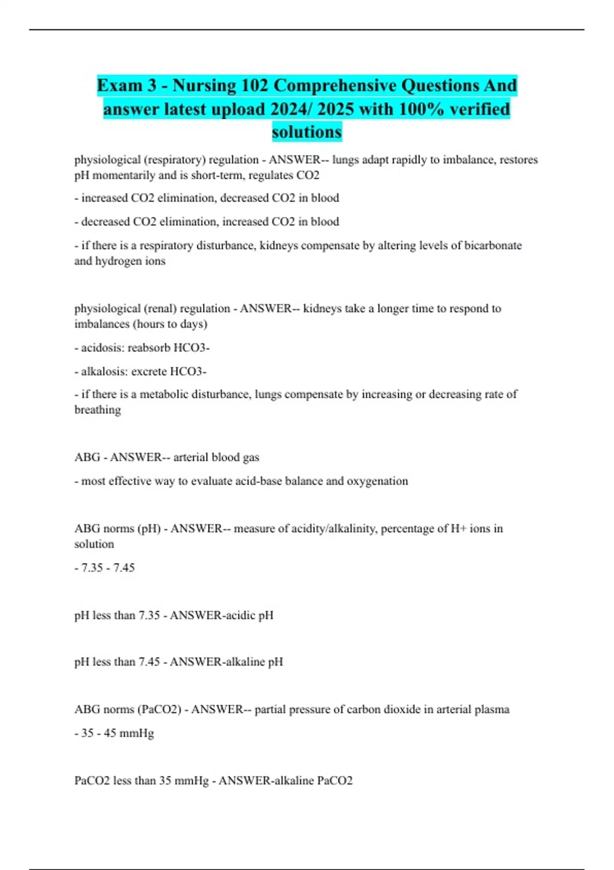 Exam 3 - Nursing 102 Comprehensive Questions And answer latest upload ...
