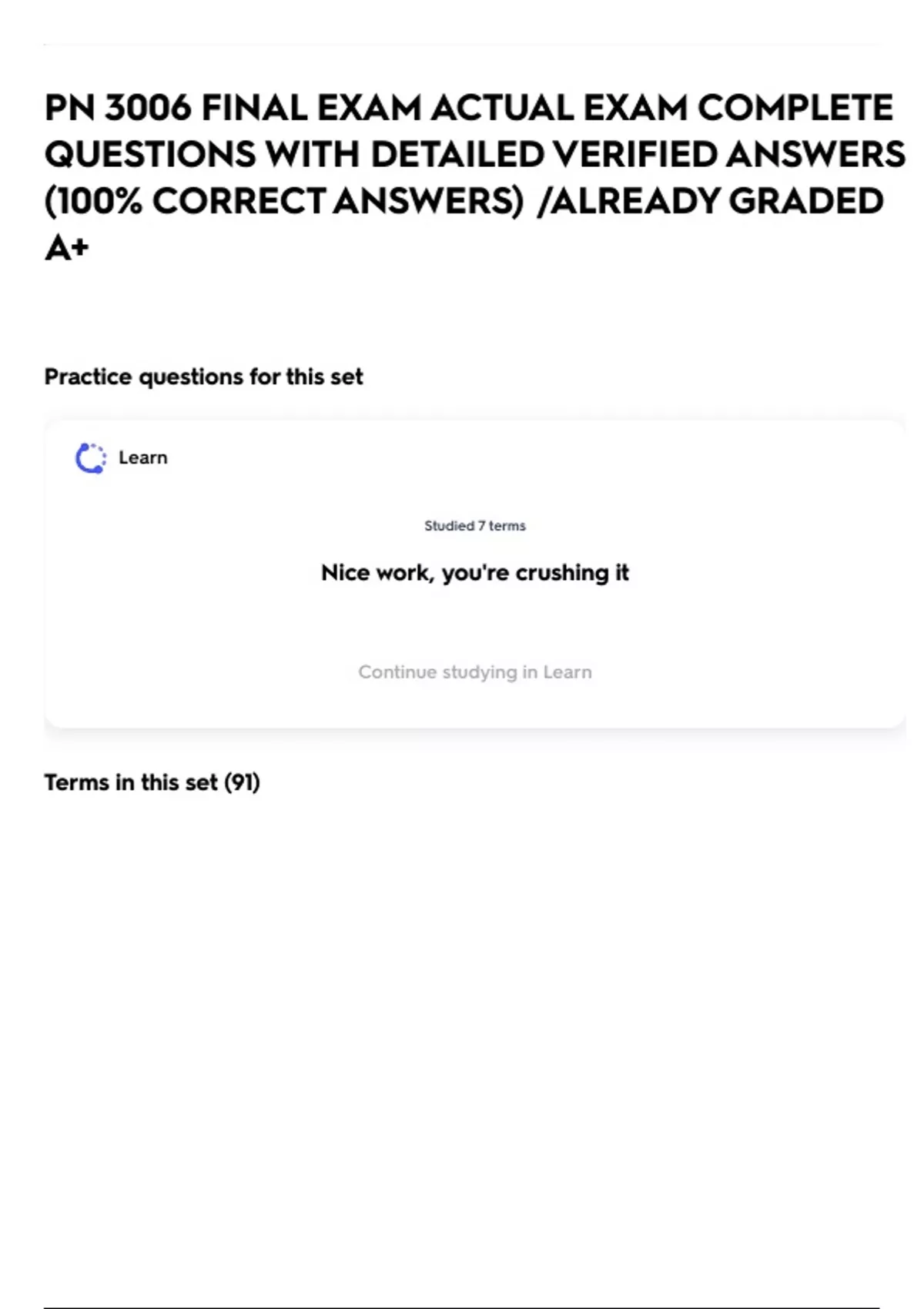 PN 3006 FINAL EXAM ACTUAL EXAM COMPLETE QUESTIONS WITH DETAILED ...