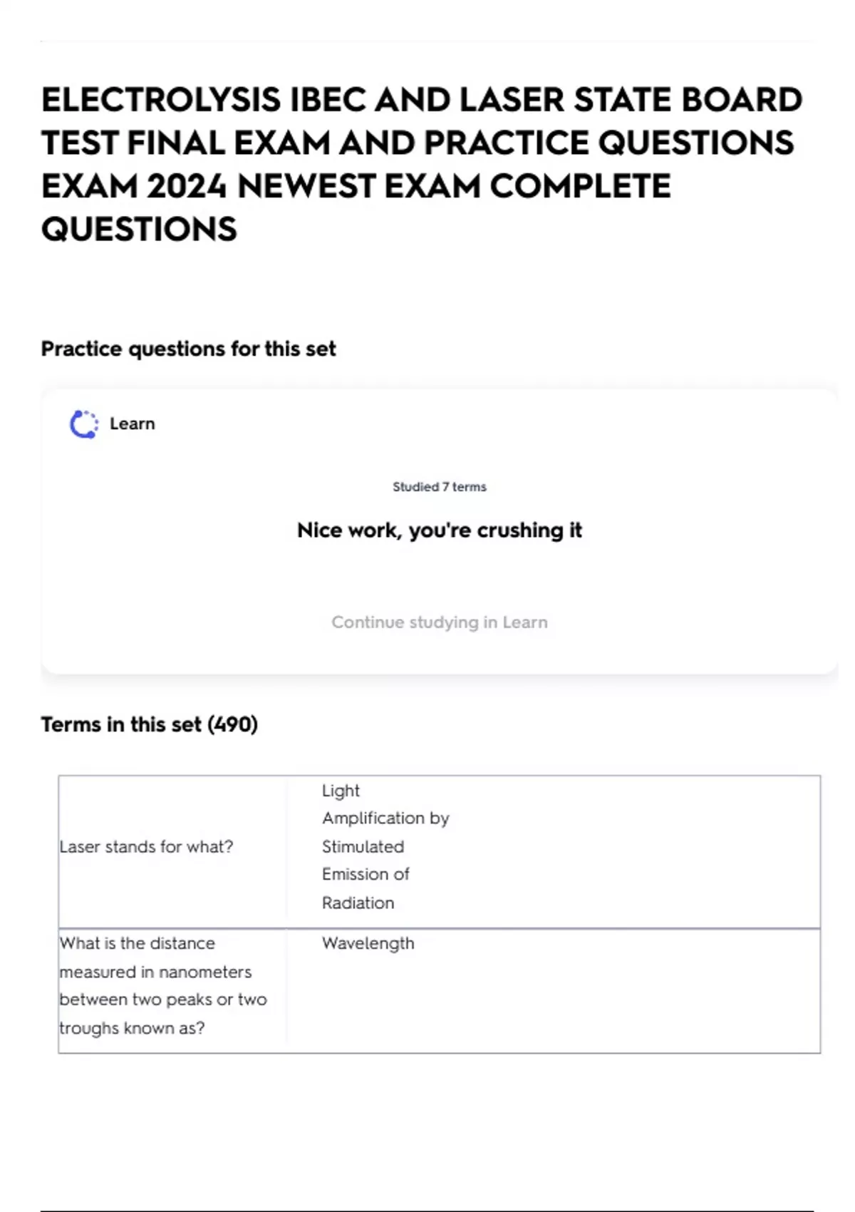 ELECTROLYSIS IBEC AND LASER STATE BOARD TEST FINAL EXAM AND PRACTICE ...