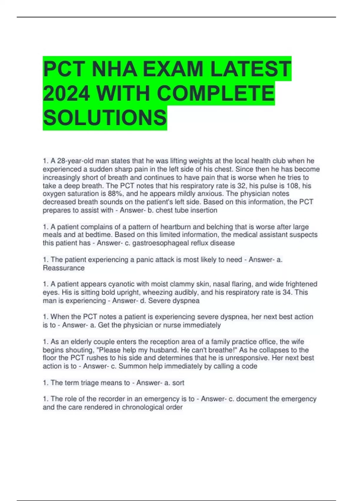 PCT NHA EXAM LATEST 2024 WITH COMPLETE SOLUTIONS - PCT NHA - Stuvia US
