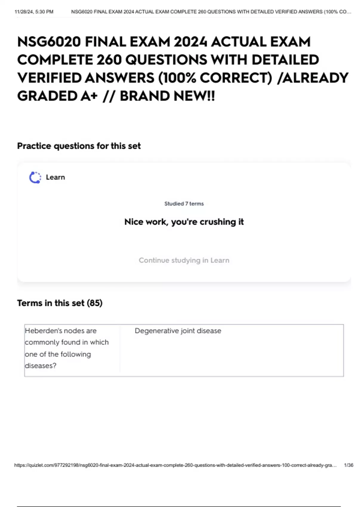 NSG6020 FINAL EXAM 2024 ACTUAL EXAM COMPLETE 260 QUESTIONS WITH DETAILED VERIFIED ANSWERS (100% ...