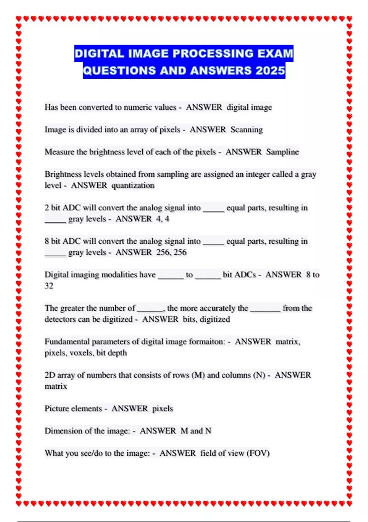 DIGITAL IMAGE PROCESSING EXAM QUESTIONS AND ANSWERS 2025 - DIGITAL IMAGE PROCESSING - Stuvia US