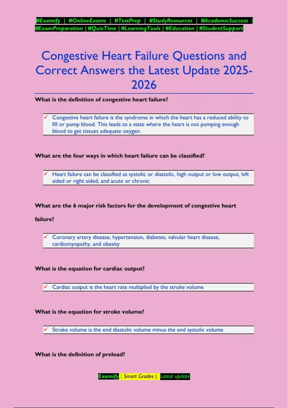 Congestive Heart Failure Questions and Correct Answers the Latest ...