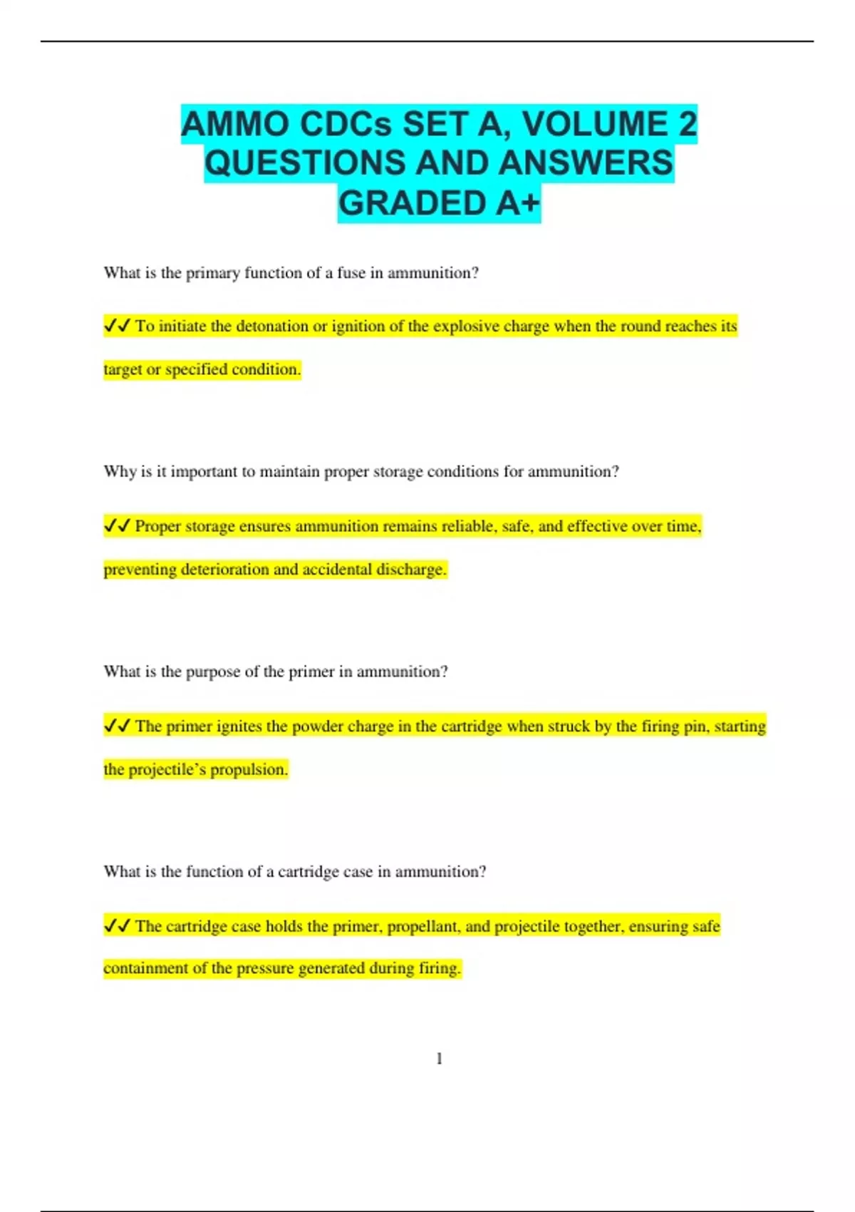 Ammo CDC s Bundled Exams Questions and Answers Latest Versions (2024/ ...