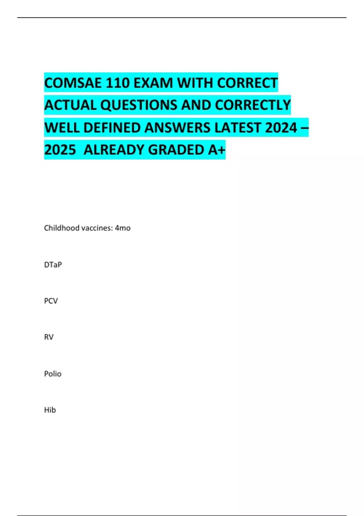 COMSAE 110 EXAM WITH CORRECT ACTUAL QUESTIONS AND CORRECTLY WELL ...