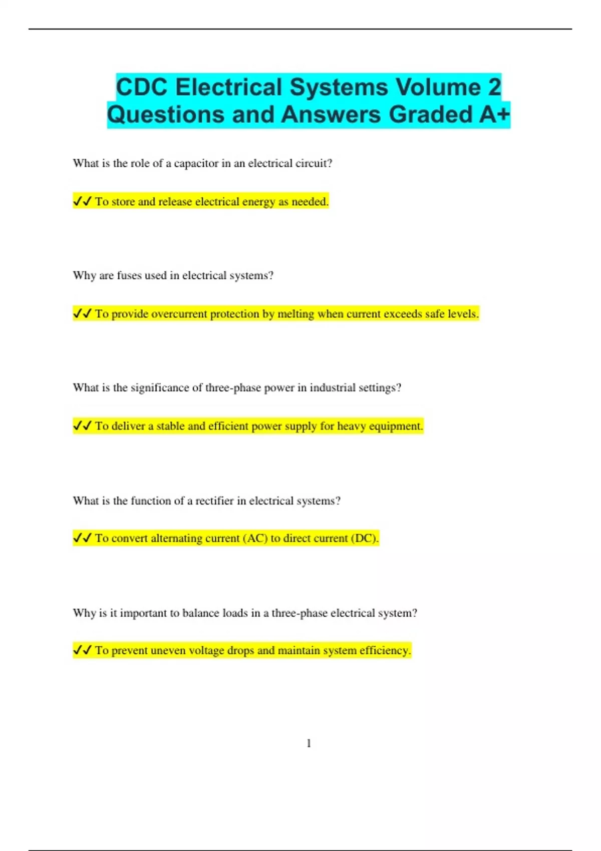 CDC Electrical Bundled Exams Questions and Answers Latest Versions ...