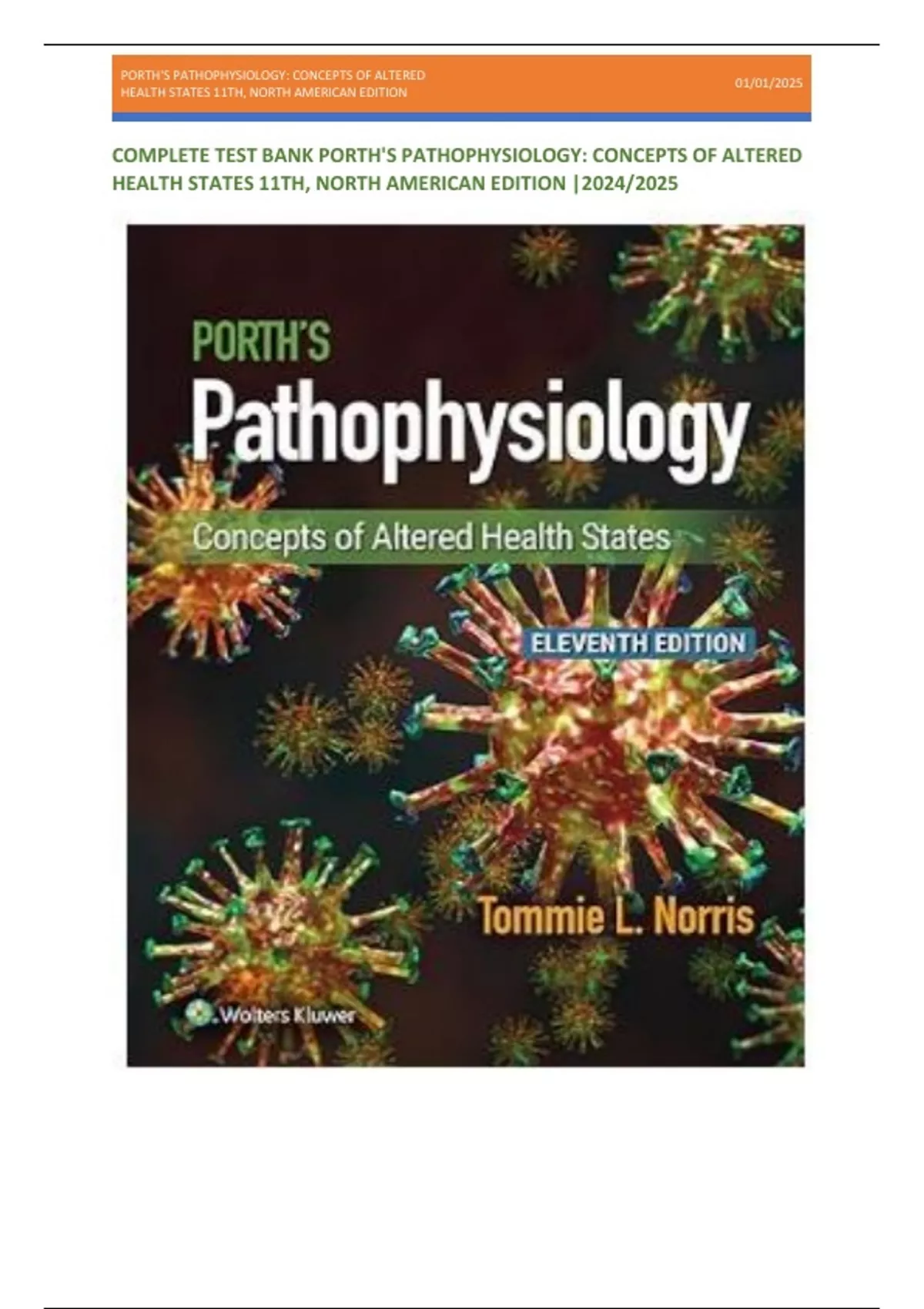 COMPLETE TEST BANK PORTH'S PATHOPHYSIOLOGY: CONCEPTS OF ALTERED HEALTH ...