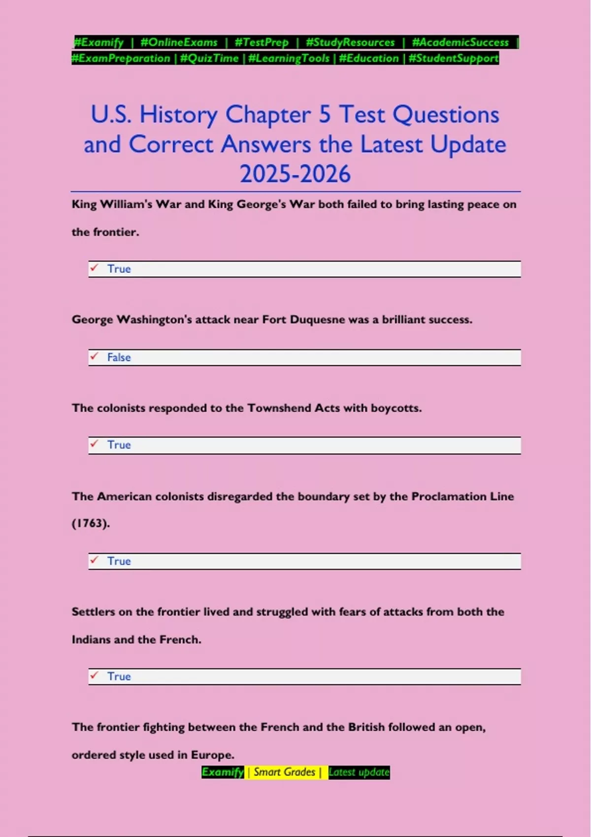 U.S. History Chapter 5 Test Questions and Correct Answers the Latest ...