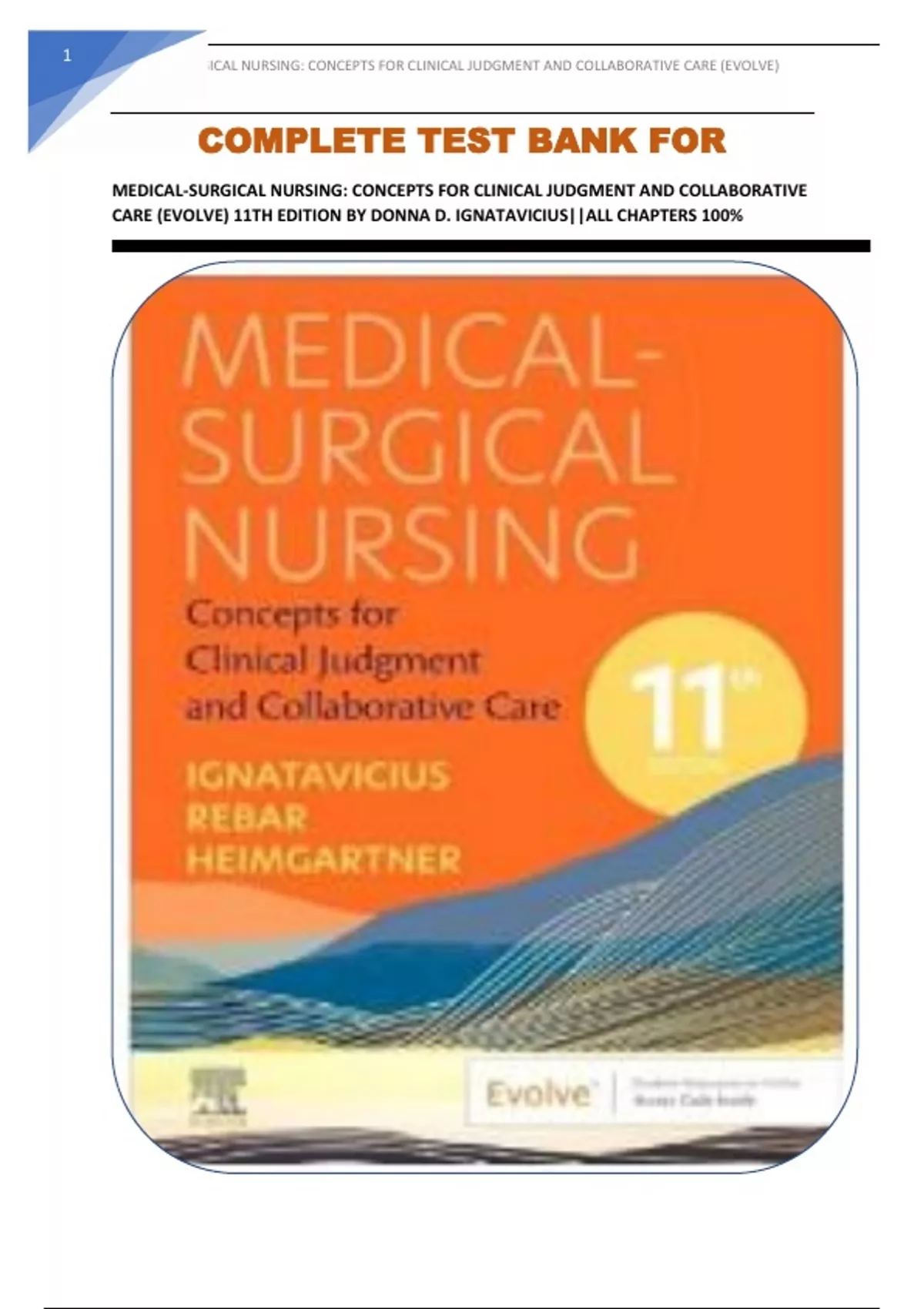COMPLETE TEST BANK FOR MEDICAL-SURGICAL NURSING: CONCEPTS FOR CLINICAL ...