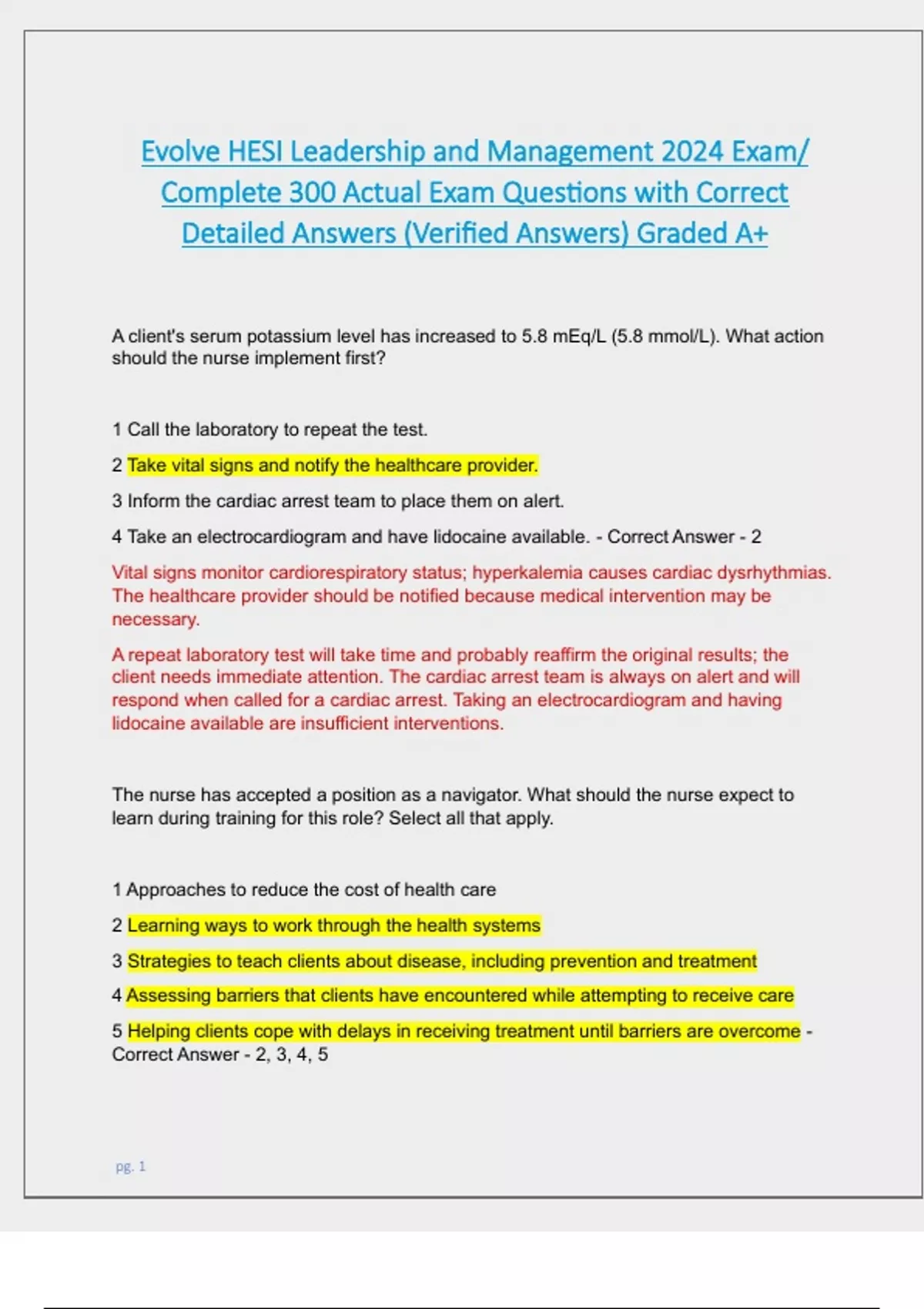 EVOLVE HESI LEADERSHIP AND MANAGEMENT EXAM LATEST 2024 TEST BANK ...