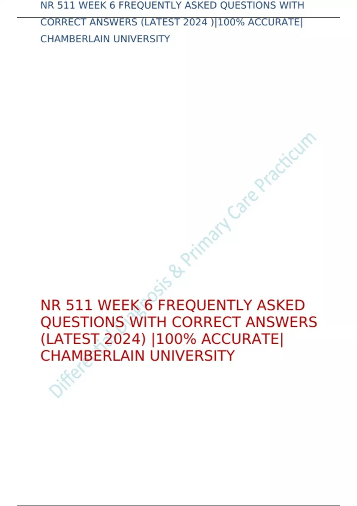 NR 511 WEEK 6 FREQUENTLY ASKED QUESTIONS WITH CORRECT ANSWERS (LATEST ...