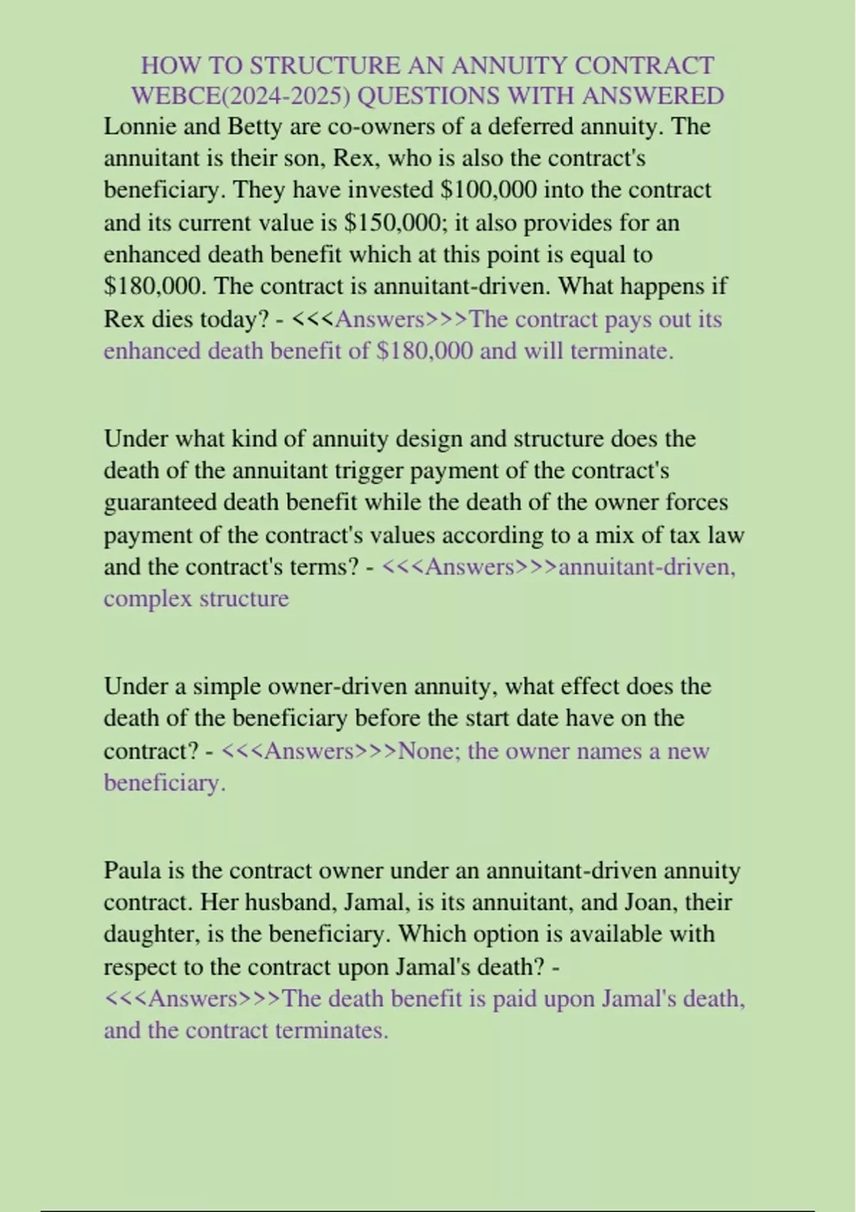 HOW TO STRUCTURE AN ANNUITY CONTRACT WEBCE() QUESTIONS WITH ANSWERED ...