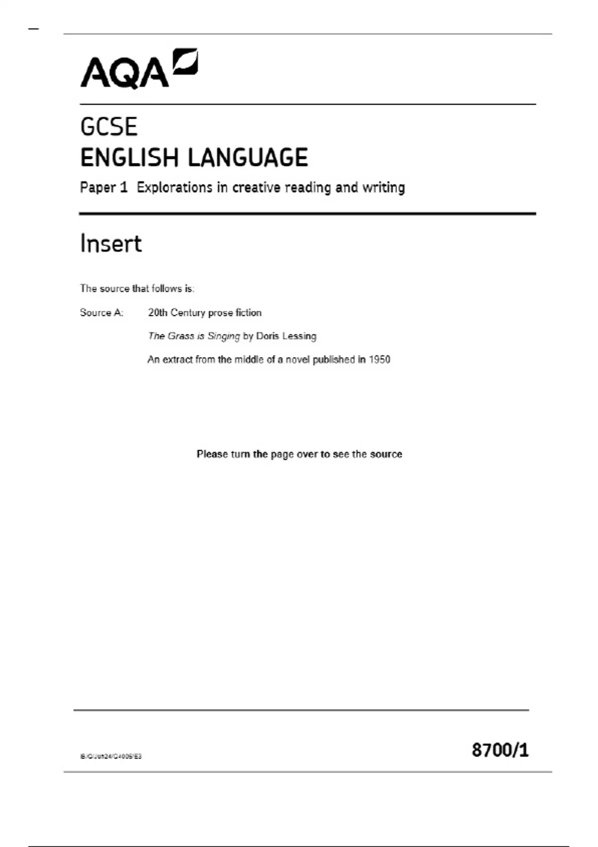 GCSE AQA June 2024 English Language Paper 1 Insert Sheet 8700/1 ...
