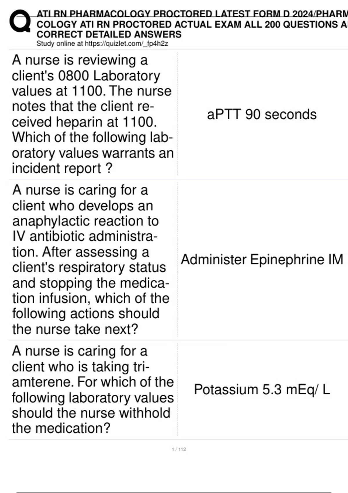ATI RN PHARMACOLOGY PROCTORED LATEST FORM D 2024/PHARMA COLOGY ATI RN ...