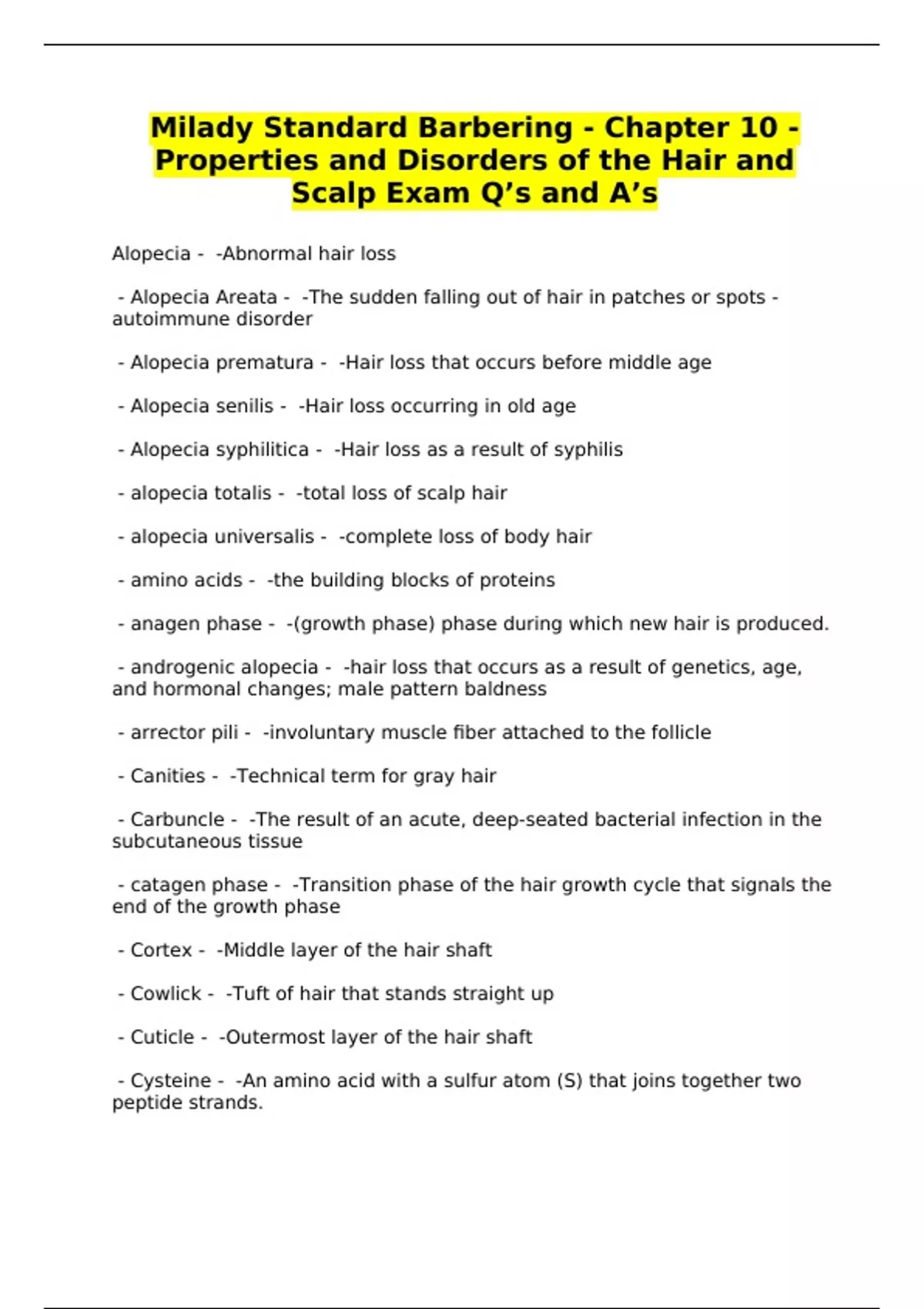 Milady Standard Barbering - Chapter 10 - Properties and Disorders of ...