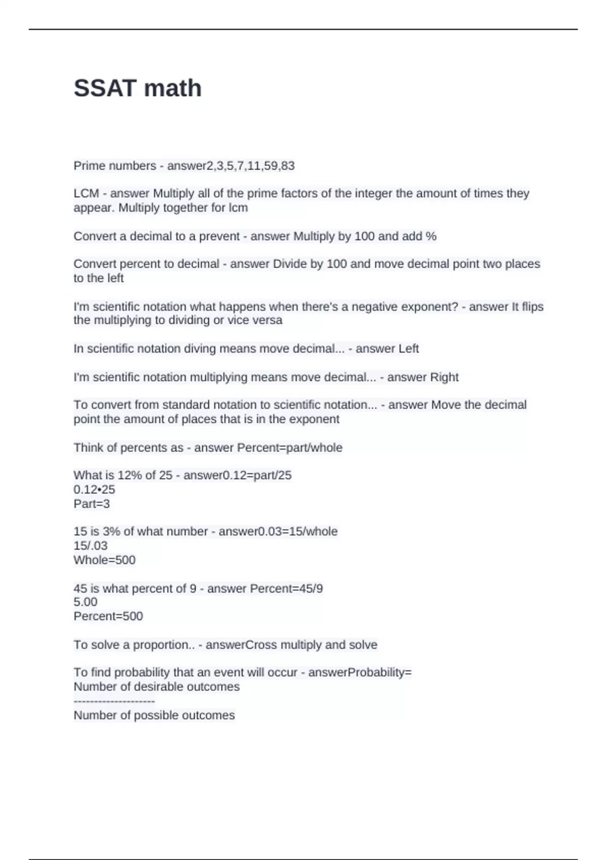 SSAT math Questions with Solutions - SSAT - Stuvia US