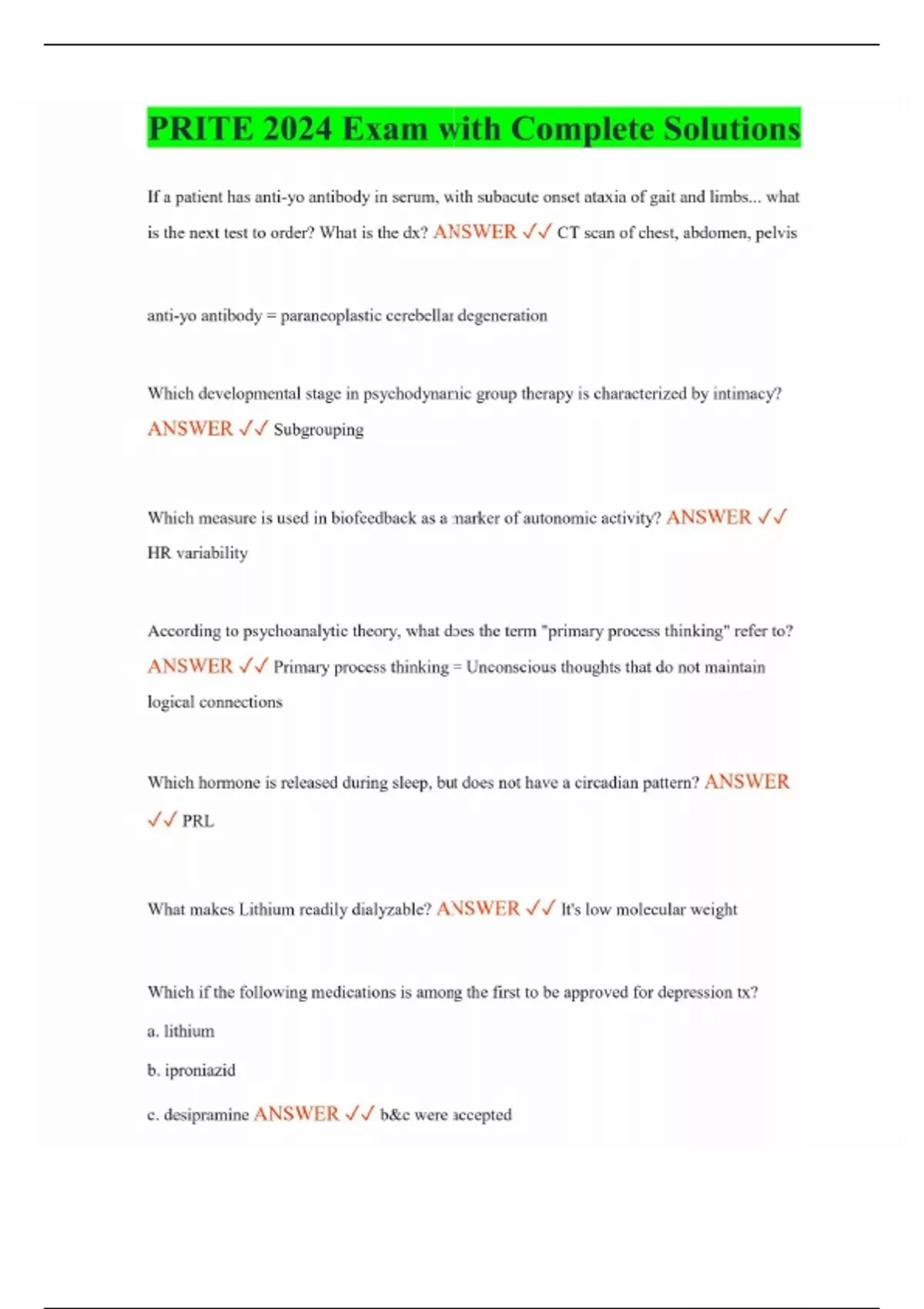 PRITE 2024 Exam with Complete Solutions - PRITE - Stuvia US