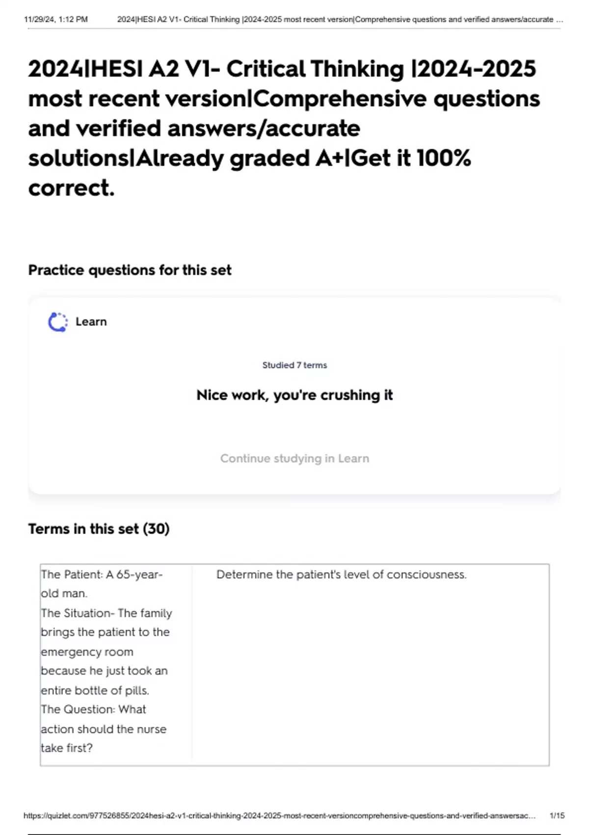 2024|HESI A2 V1- Critical Thinking | most recent version|Comprehensive questions and verified ...