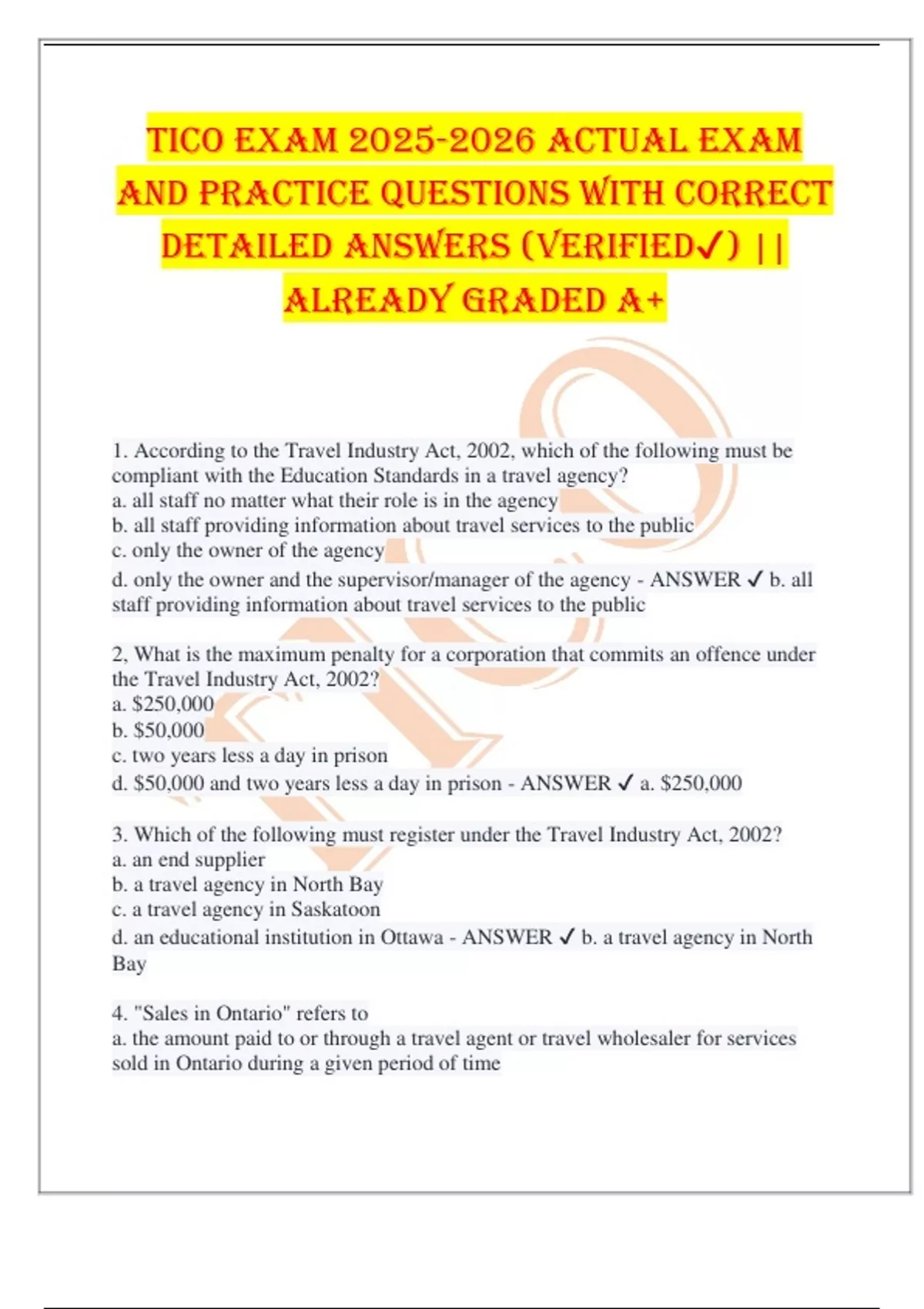 TICO EXAM ACTUAL EXAM AND PRACTICE QUESTIONS WITH CORRECT DETAILED ...