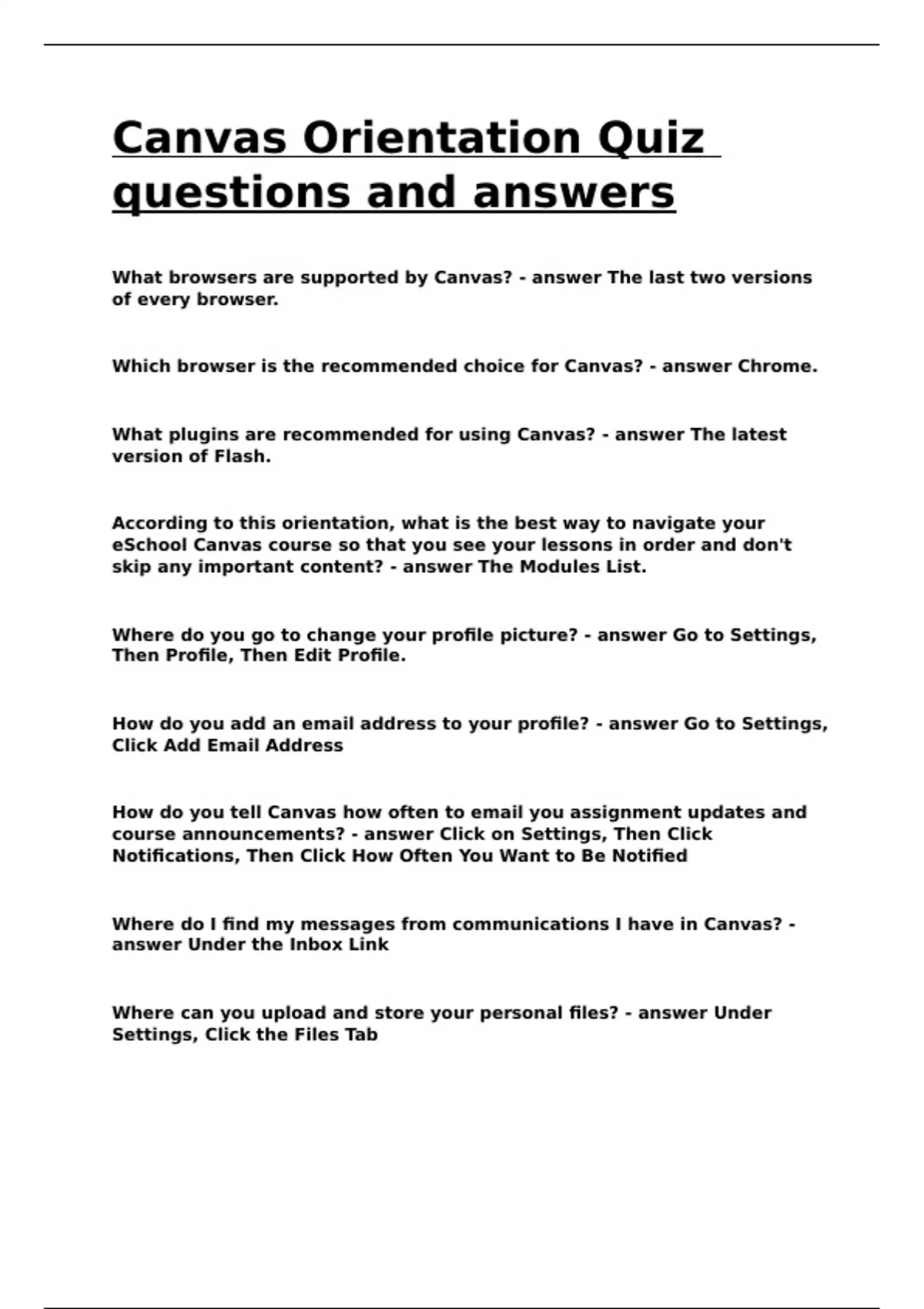 Canvas Orientation Quiz questions and answers - General Healthcare ...