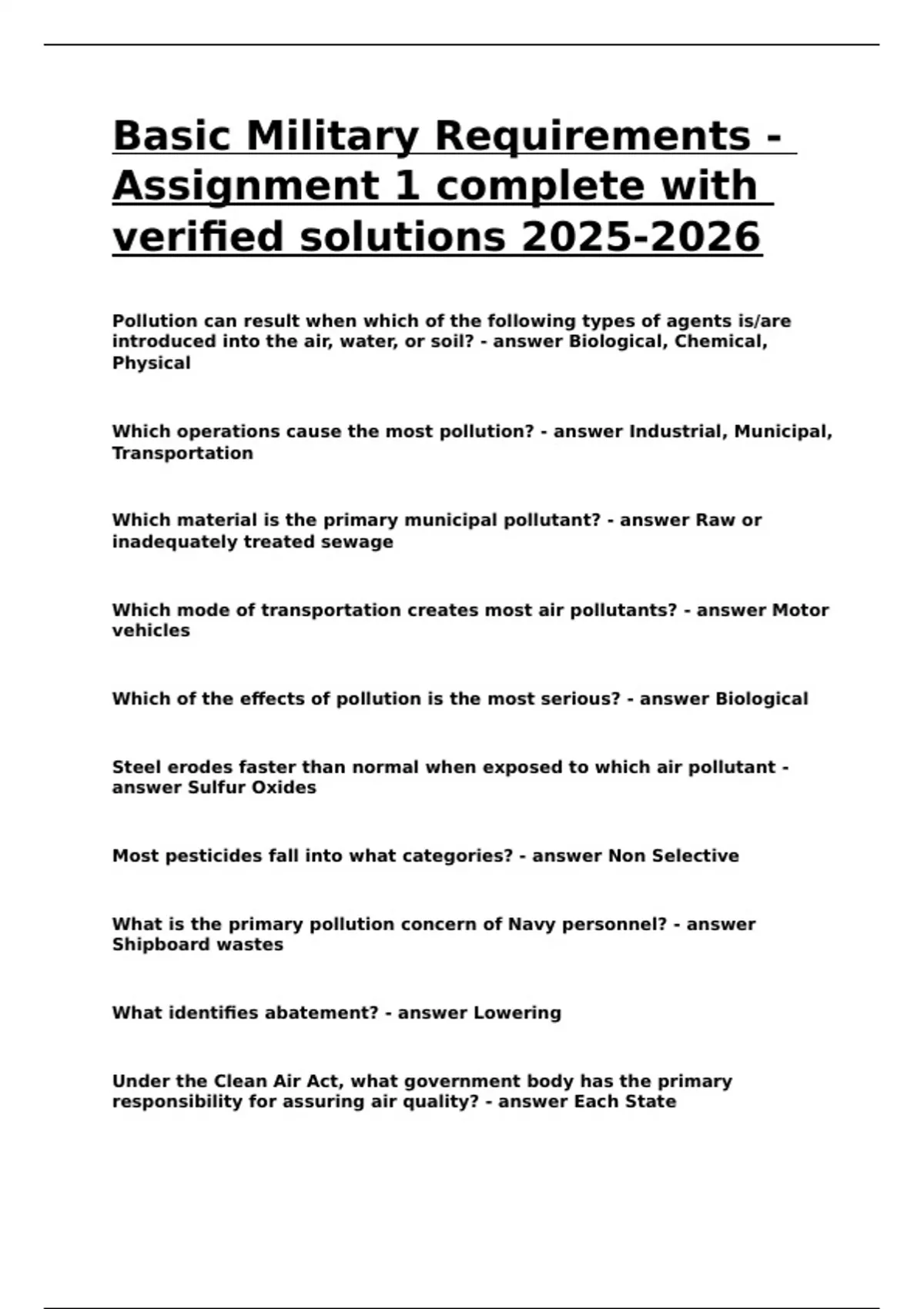 Basic Military Requirements - Assignment 1 complete with verified ...