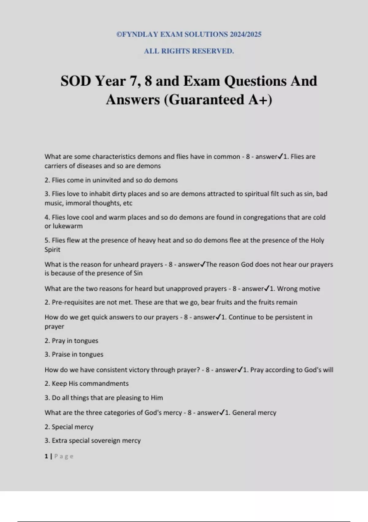 SOD Year 7, 8 and Exam Questions And Answers (Guaranteed A+) - SOD ...