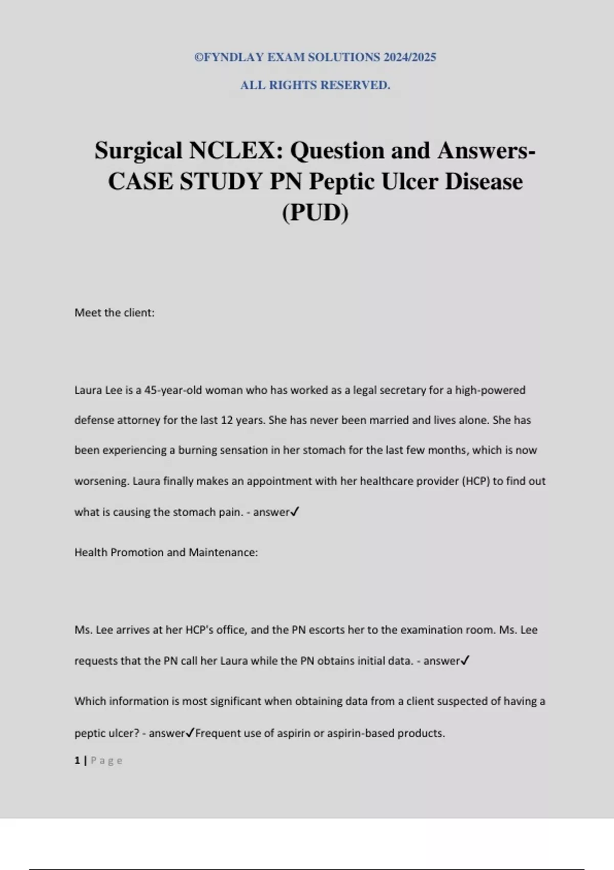 Surgical NCLEX: Question and Answers- CASE STUDY PN Peptic Ulcer ...