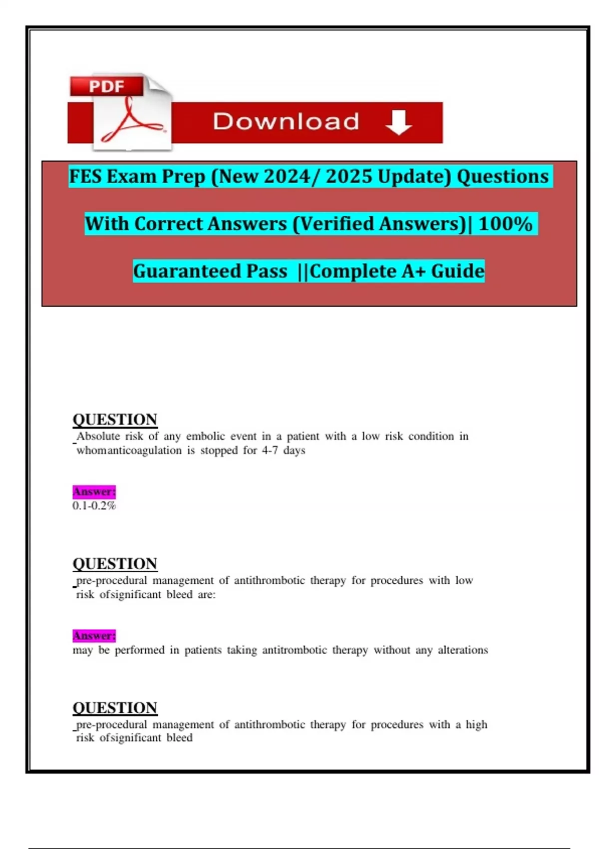 FES Real Exams 2024/2025 Actual Questions With Correct Answers, New ...