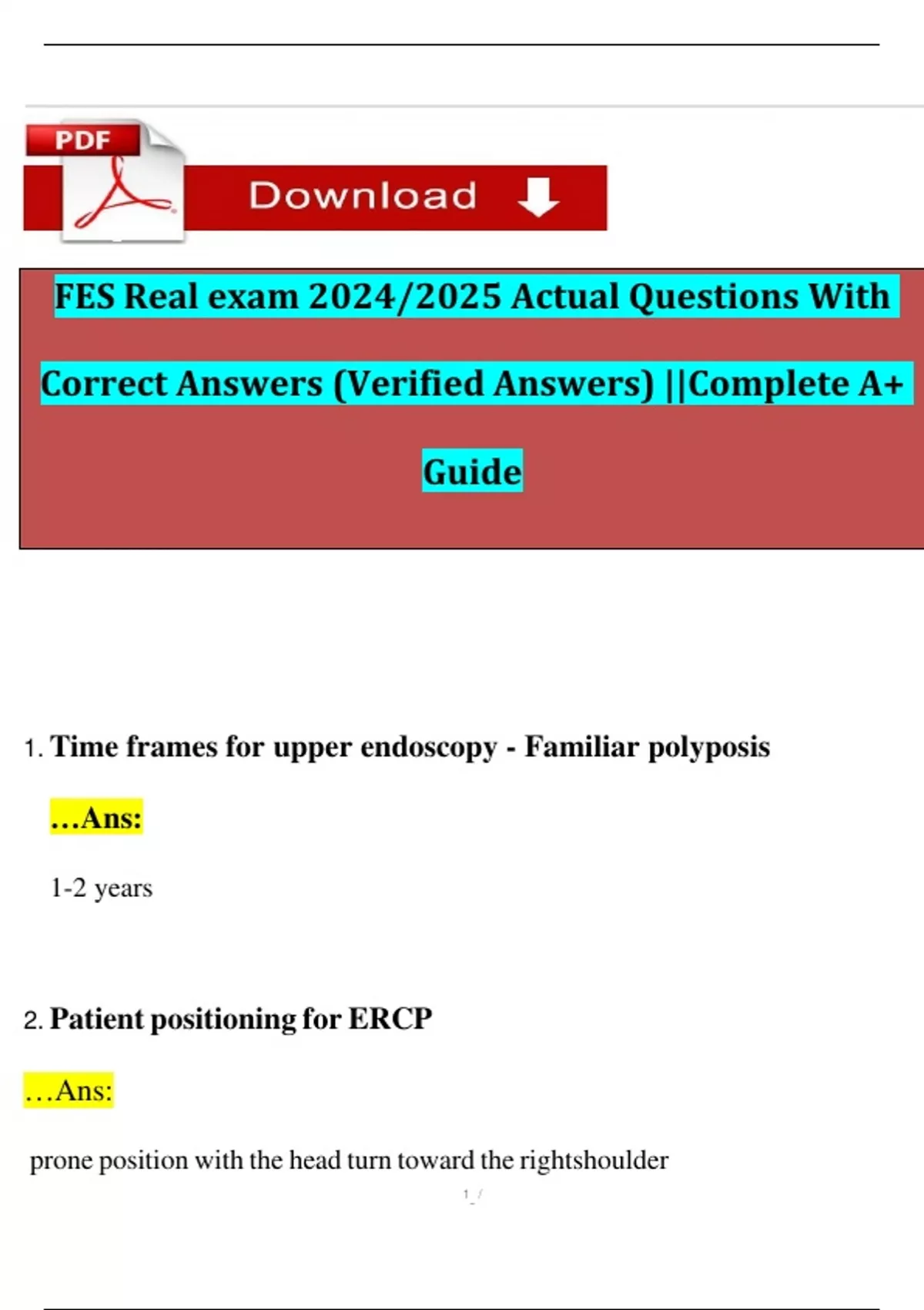 FES Real exam 2024/2025 Actual Questions With Correct Answers (Verified ...