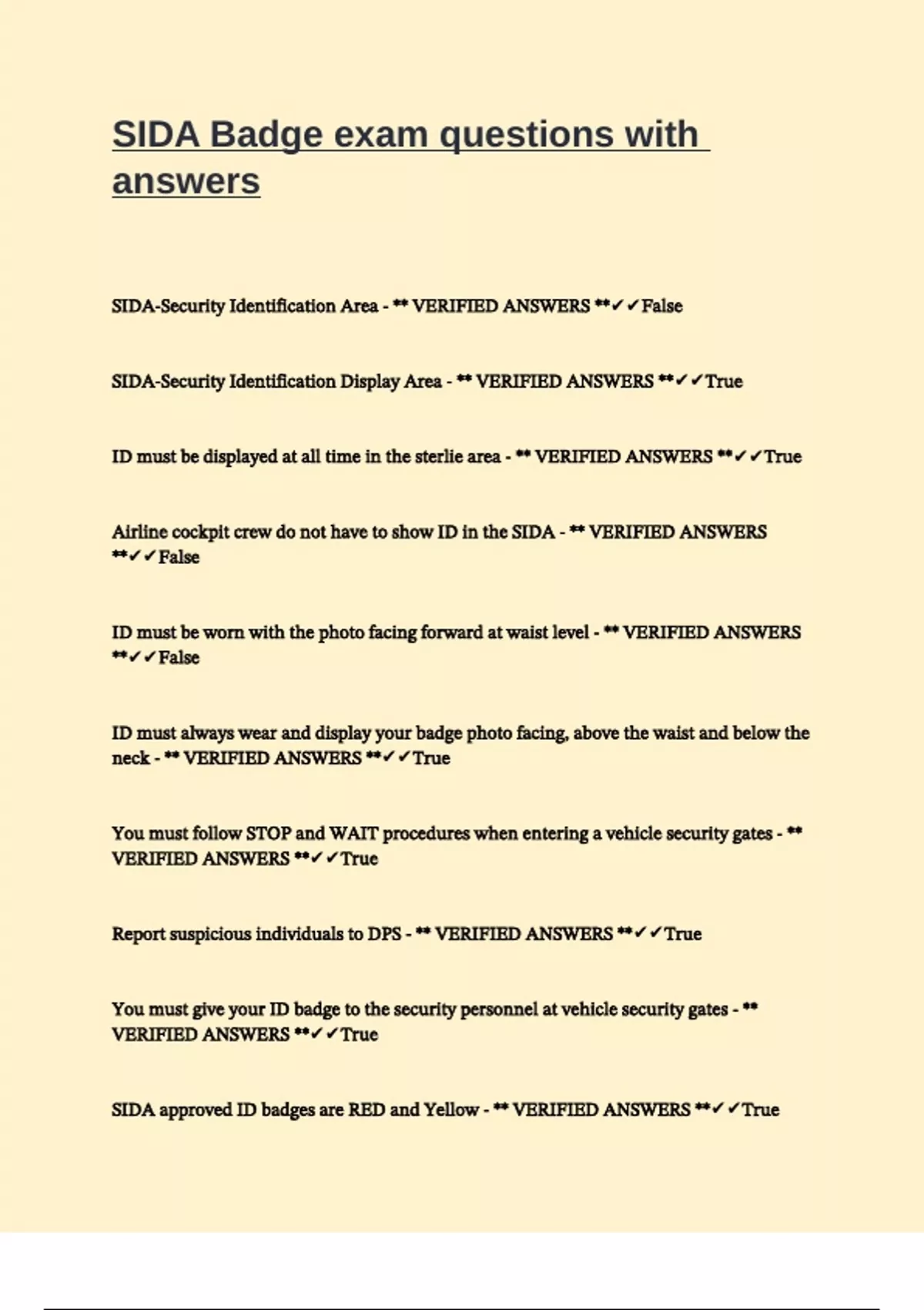 SIDA Badge exam questions with answers - Sida badge - Stuvia US