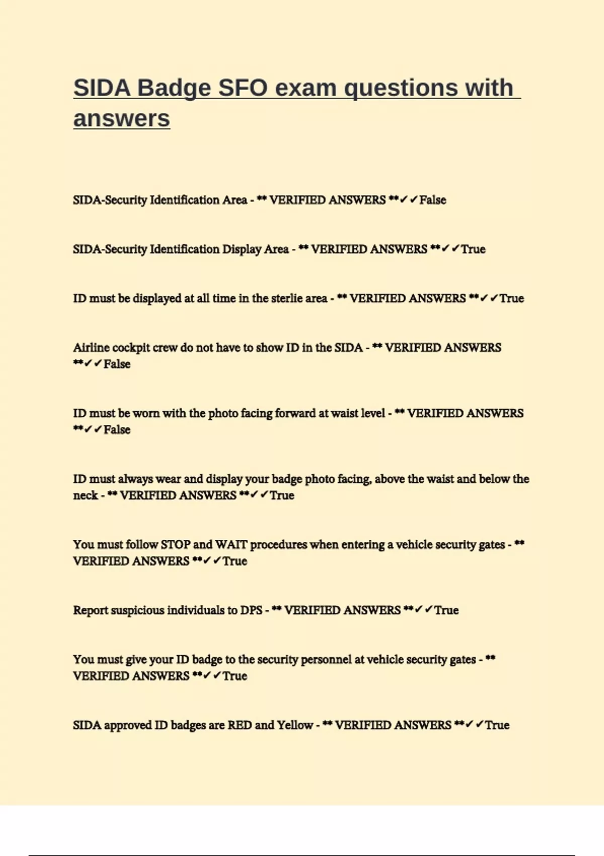 SIDA Badge SFO exam questions with answers - Sida badge - Stuvia US