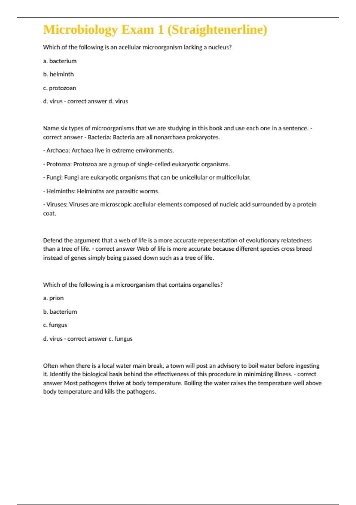 Microbiology Exam 1 (Straighterline) Questions and 100% revised answers ...