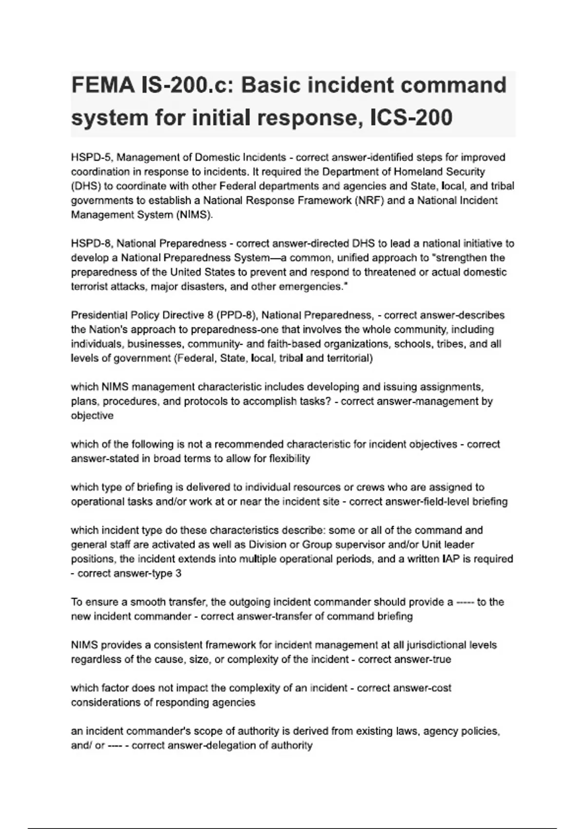 FEMA IS-200.c Basic incident command system for initial response ...