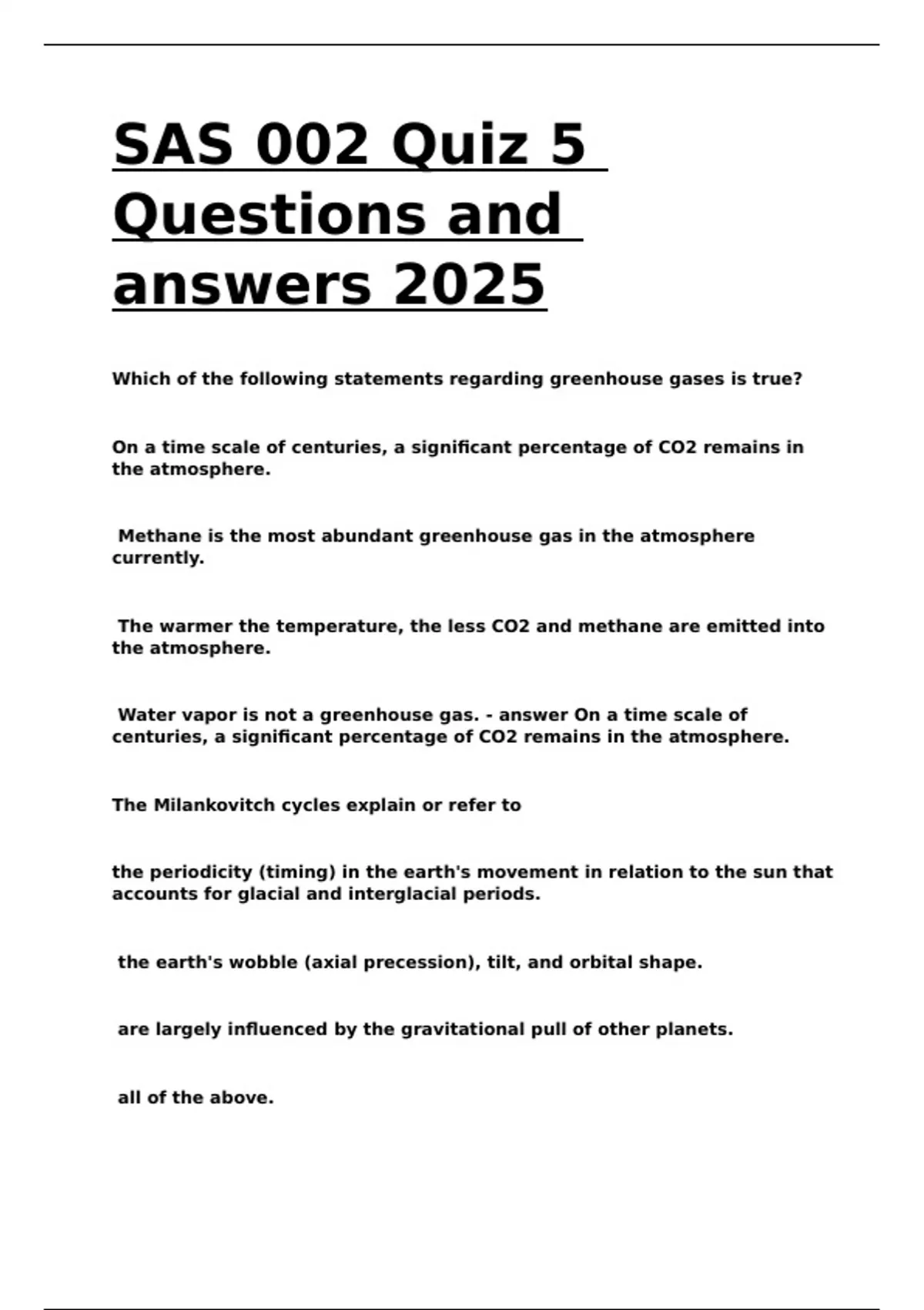 SAS 002 Quiz 5 Questions and answers 2025. - SAS002 - Stuvia US