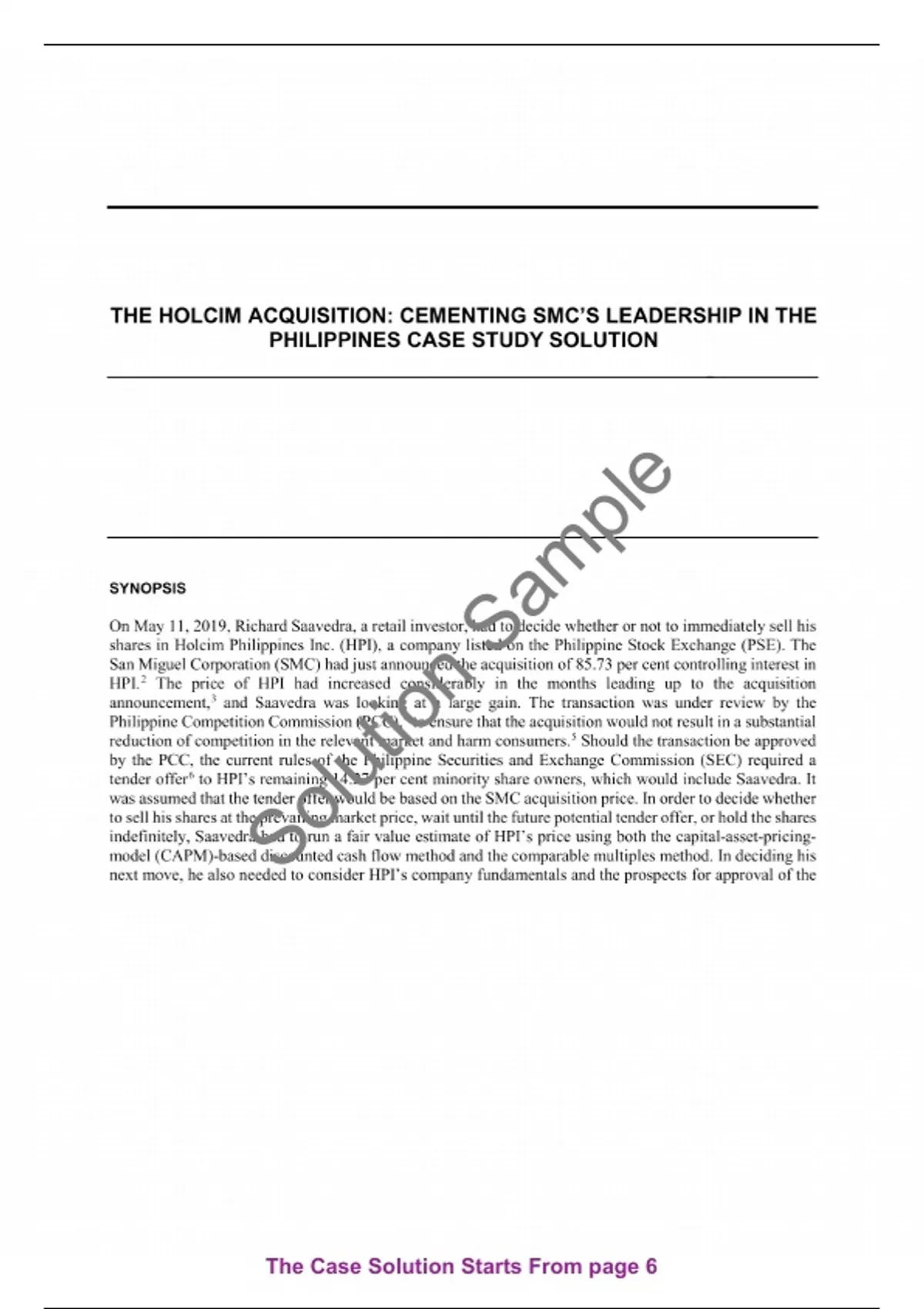 Case Solution for The Holcim Acquisition Cementing SMC’s Leadership in the Philippines - FINC ...