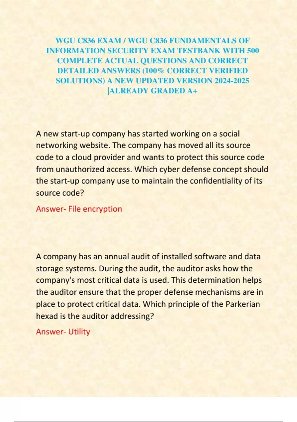 Wgu C836 Exam Wgu C836 Fundamentals Of Information Security Exam