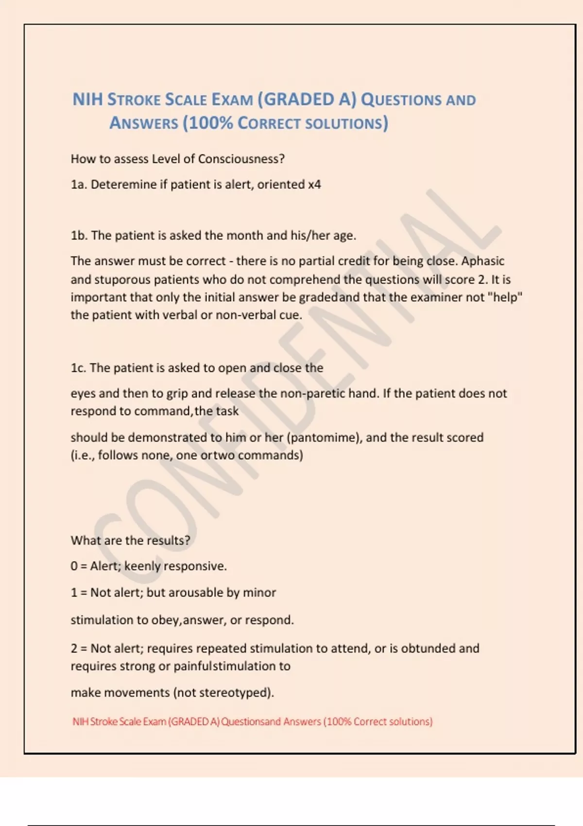 NIH STROKE SCALE EXAM (GRADED A) QUESTIONS AND ANSWERS (100% CORRECT ...
