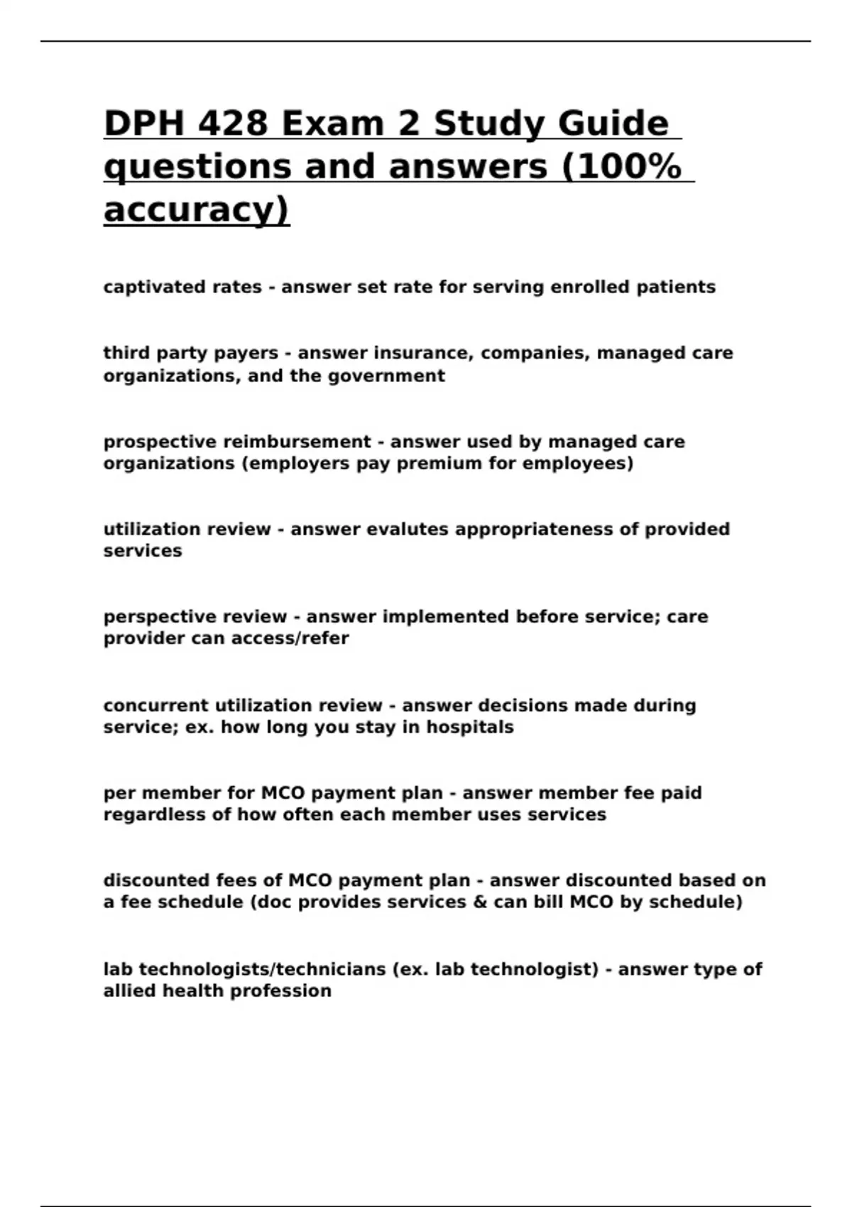 A COMPREHENSIVE PACKAGE DEAL FOR DPH 428 EXAMS |ALL GRADED A+|VERIFIED FOR ACCURACY - Stuvia US