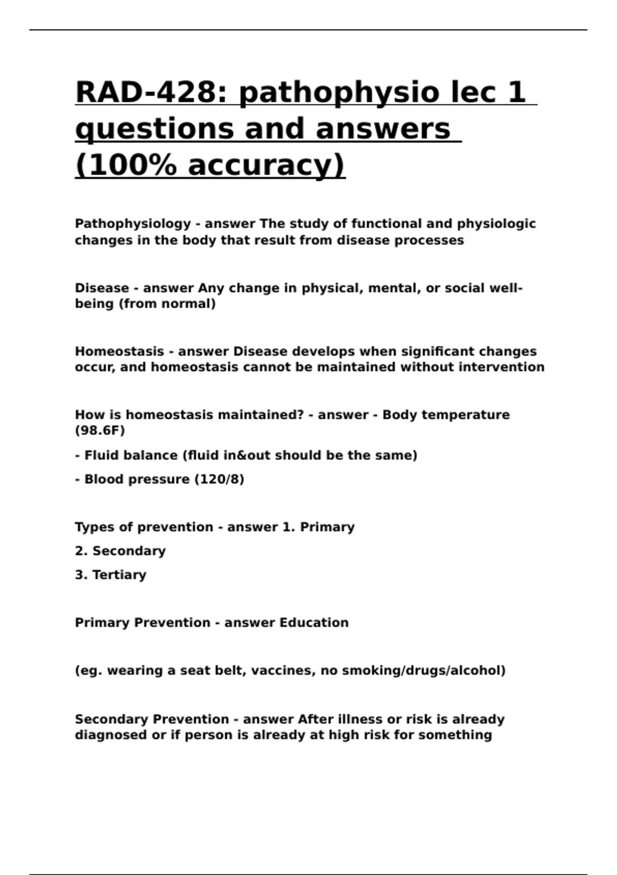 RAD-428 pathophysio lec 1 questions and answers (100- accuracy). - DPH 428 - Stuvia US