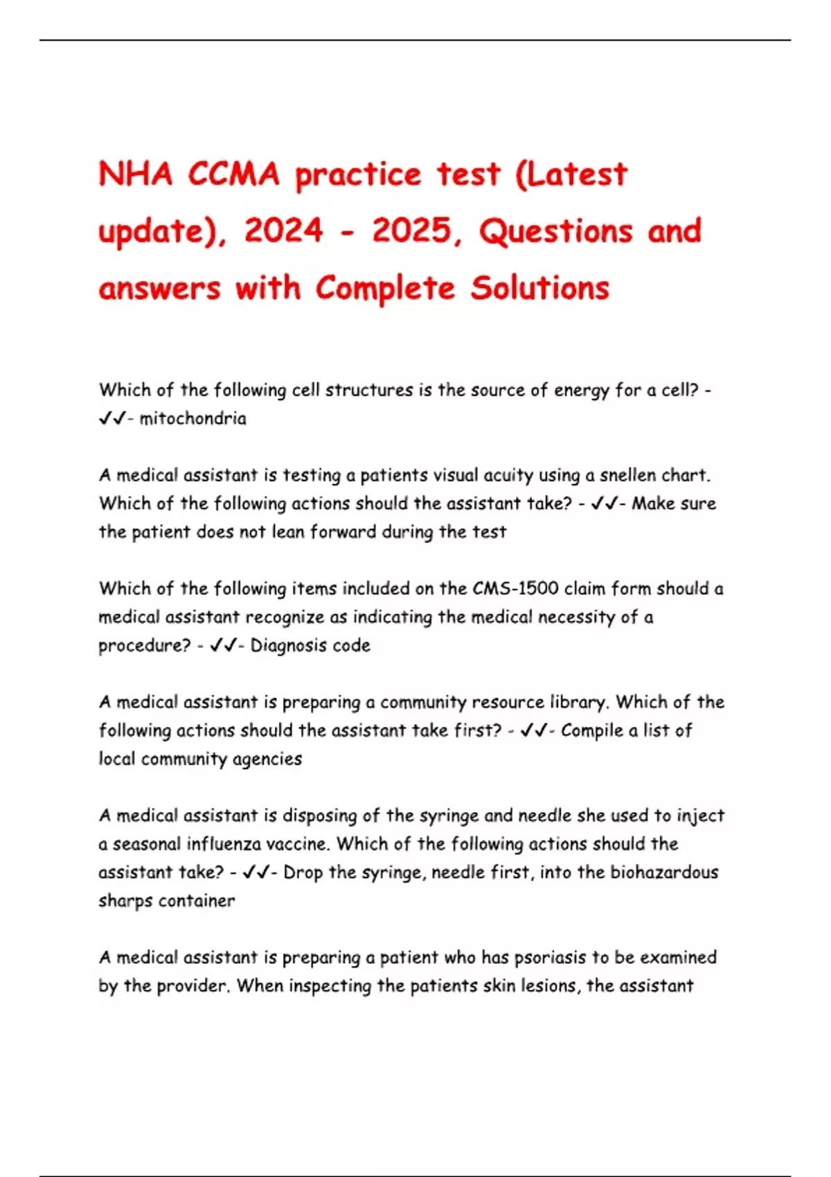 NHA CCMA practice test (Latest update), , Questions and answers with ...