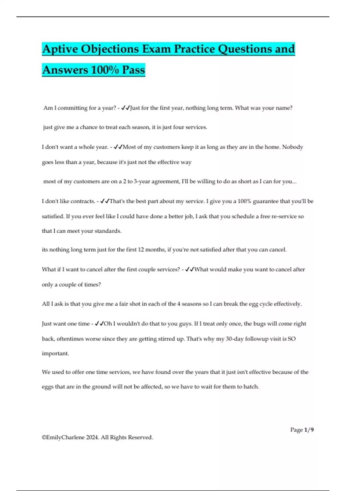 Aptive Objections Exam Practice Questions and Answers 100% Pass ...