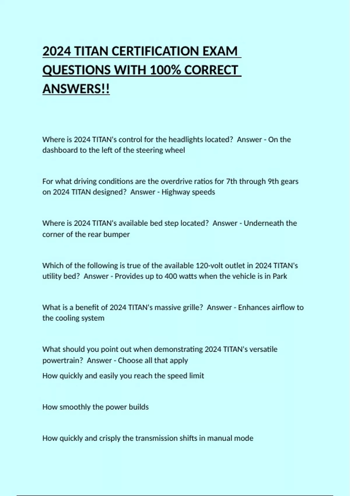 2024 TITAN CERTIFICATION EXAM QUESTIONS WITH 100% CORRECT ANSWERS ...