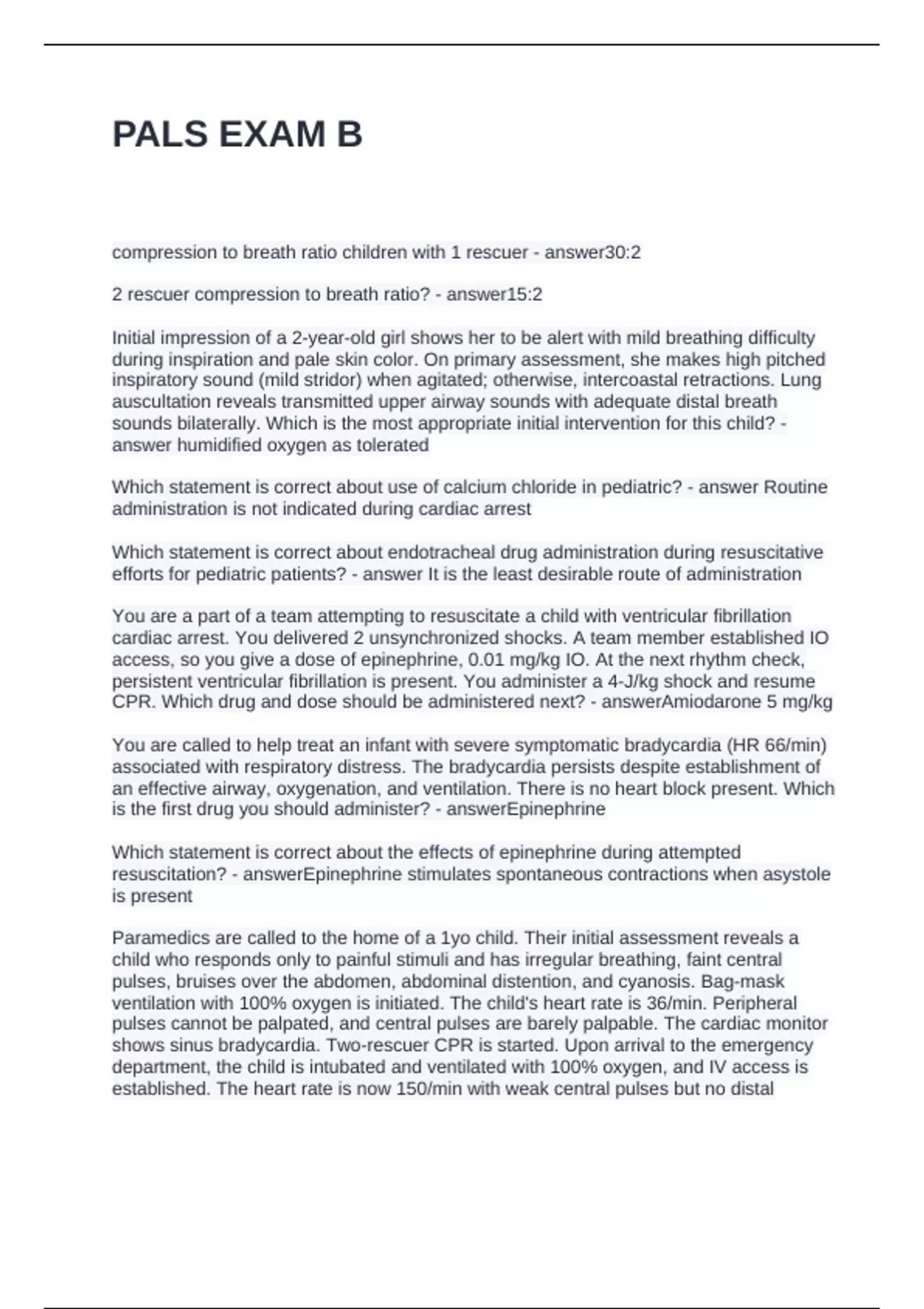 PALS EXAM B QUESTIONS WITH SOLUTIONS 2024 - Pals - Stuvia US