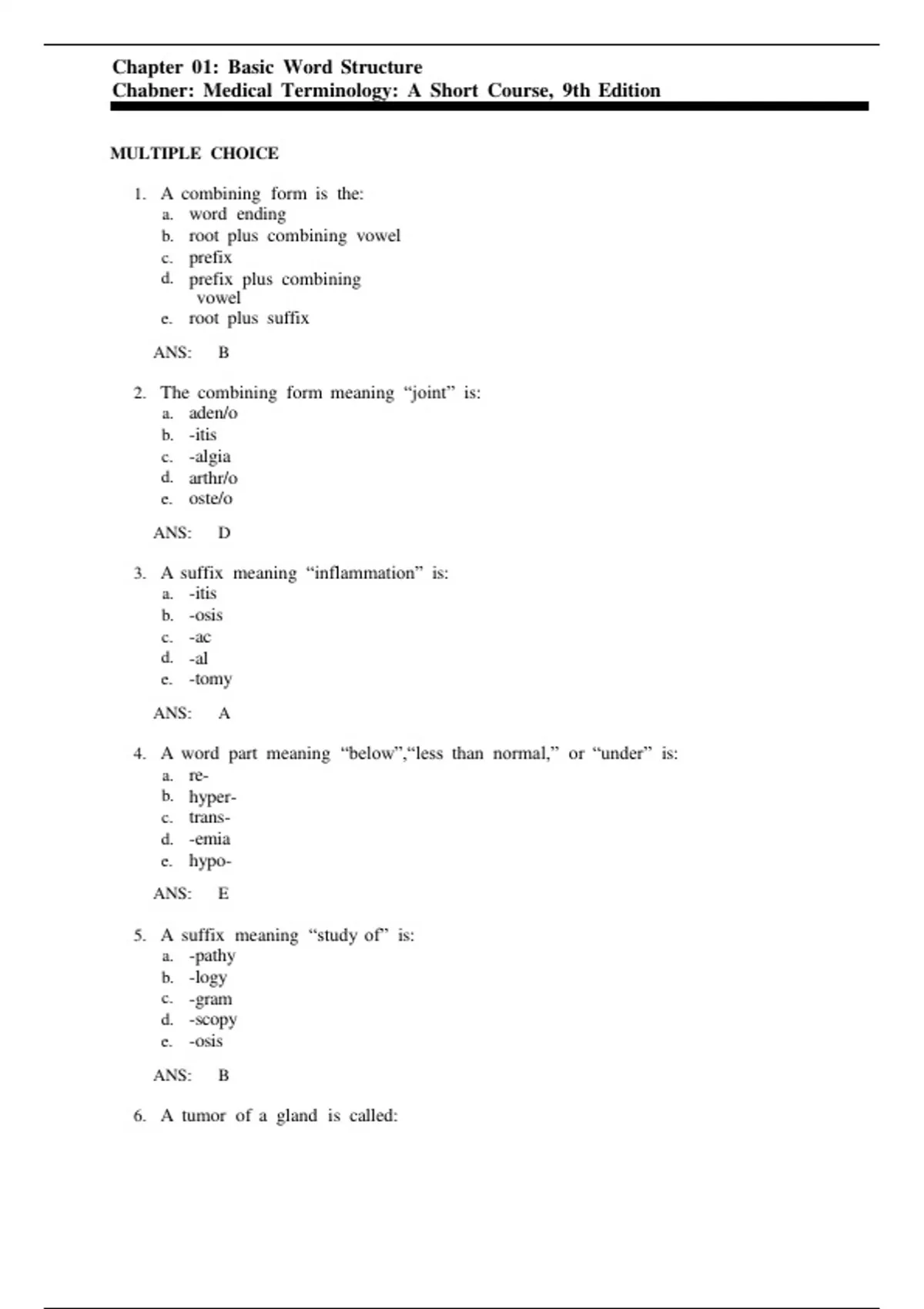 TEST BANK-Medical Terminology: A Short Course 9th Edition by Davi-Ellen ...