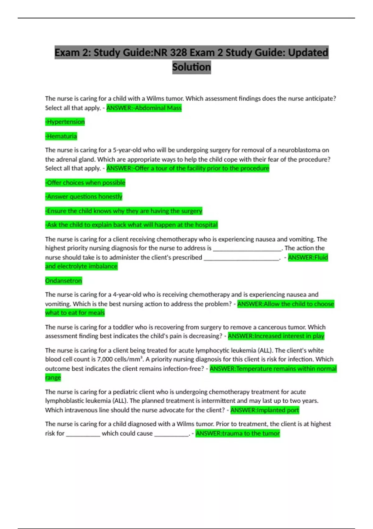 Exam 2: Study Guide:NR 328 Exam 2 Study Guide: Updated Solution - NR ...