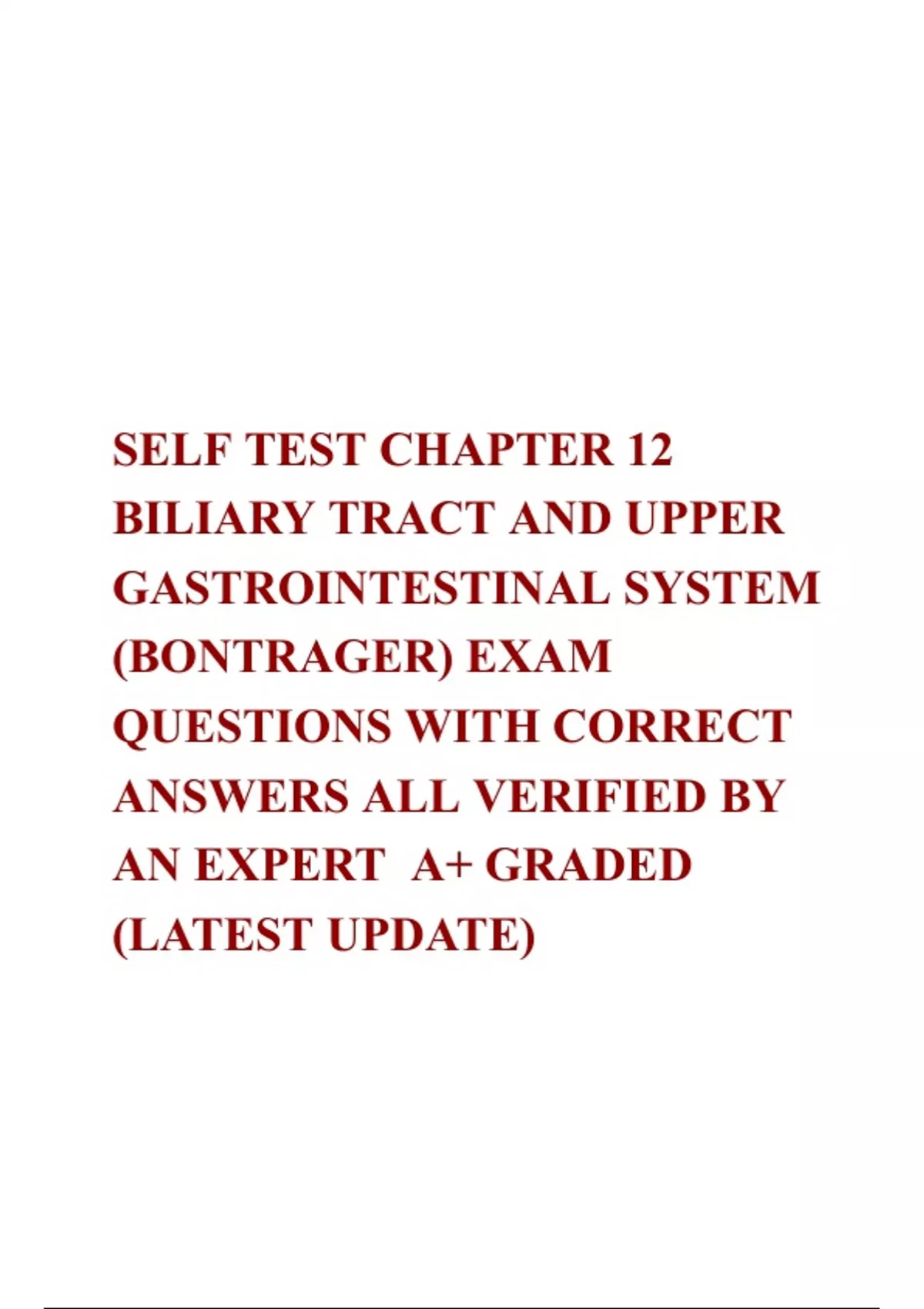 SELF TEST CHAPTER 12 BILIARY TRACT AND UPPER GASTROINTESTINAL SYSTEM ...