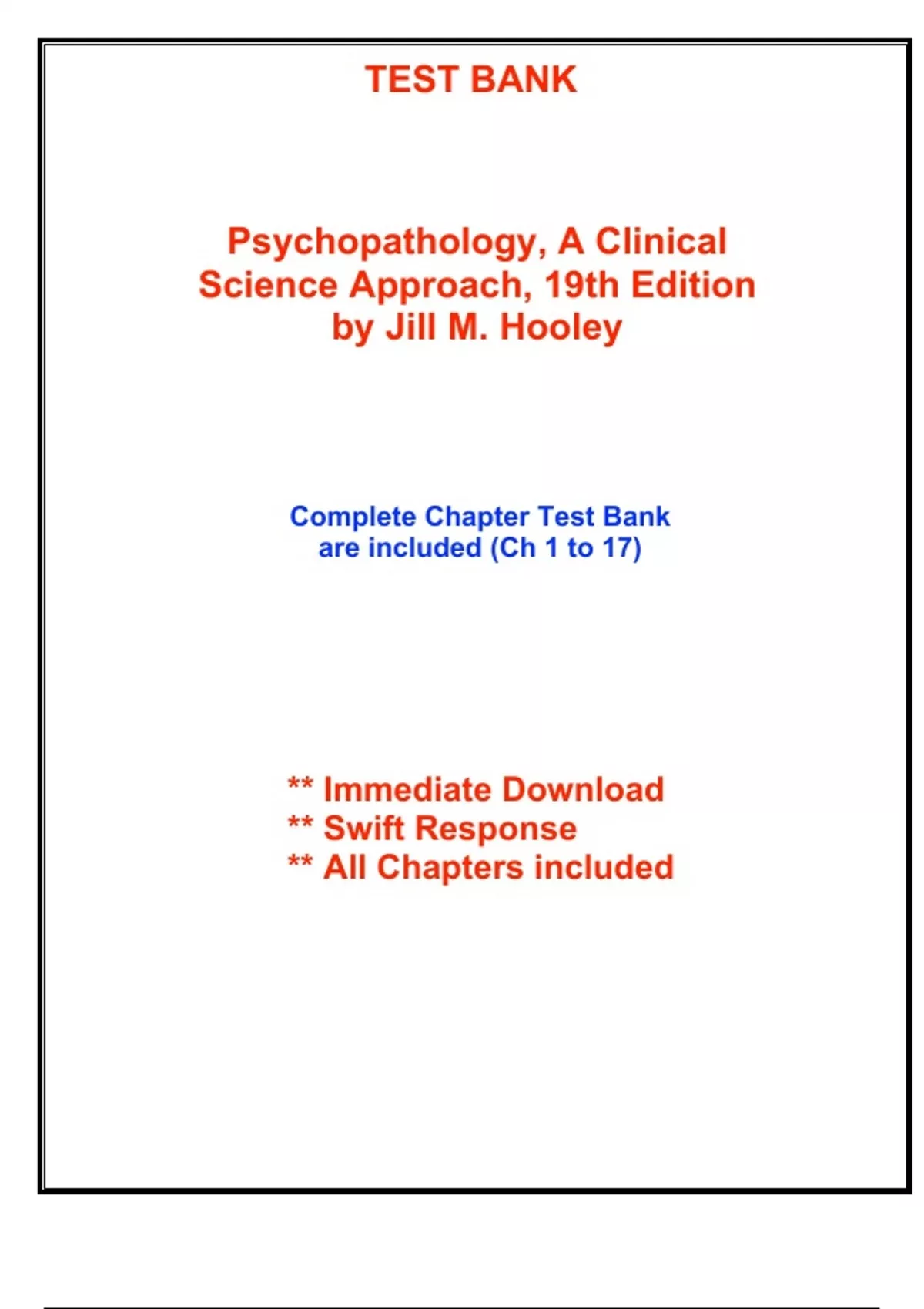 Test Bank for Psychopathology, A Clinical Science Approach, 19th ...
