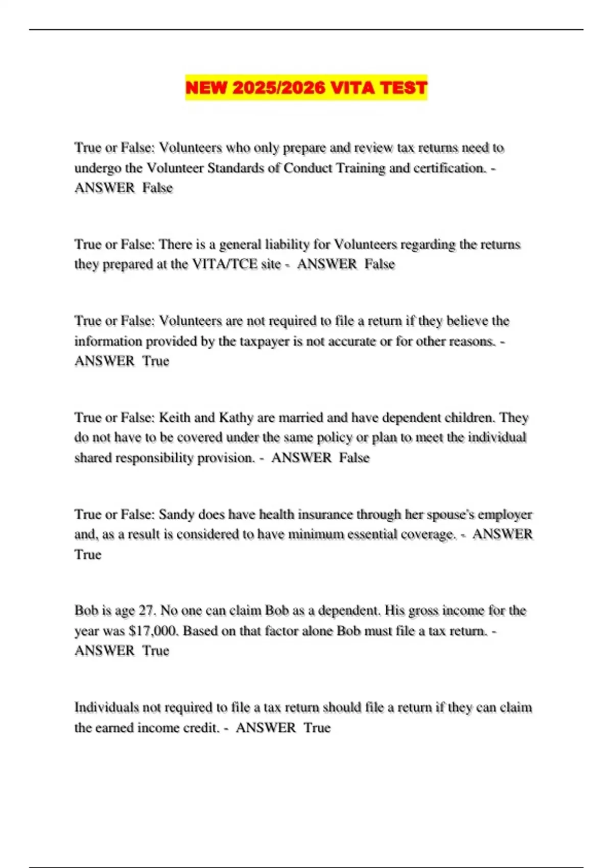 NEW 2025/2026 VITA TEST - VITA - Stuvia US